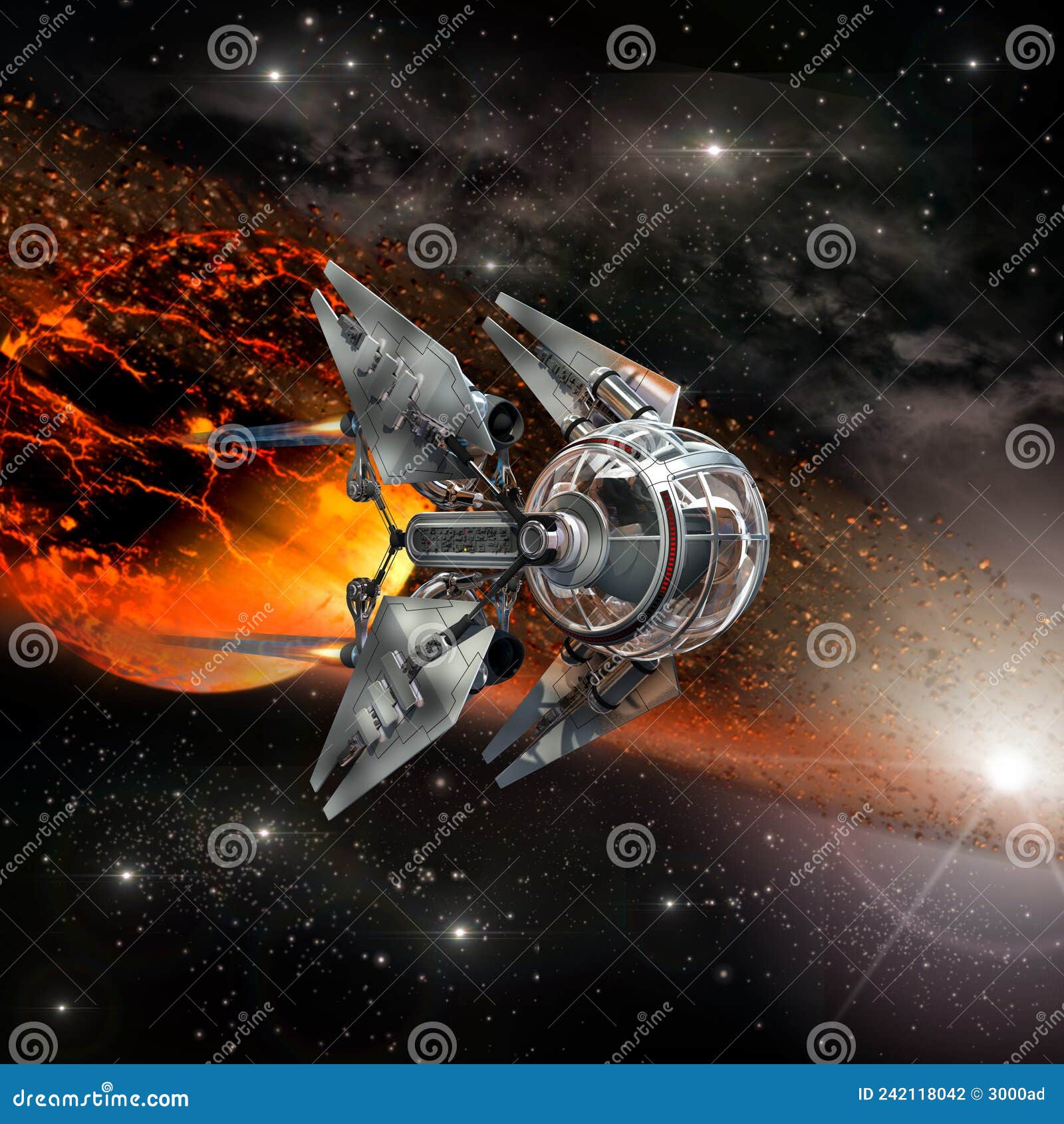 Manned Drone Near a Doomed Planet Stock Illustration - Illustration of ...