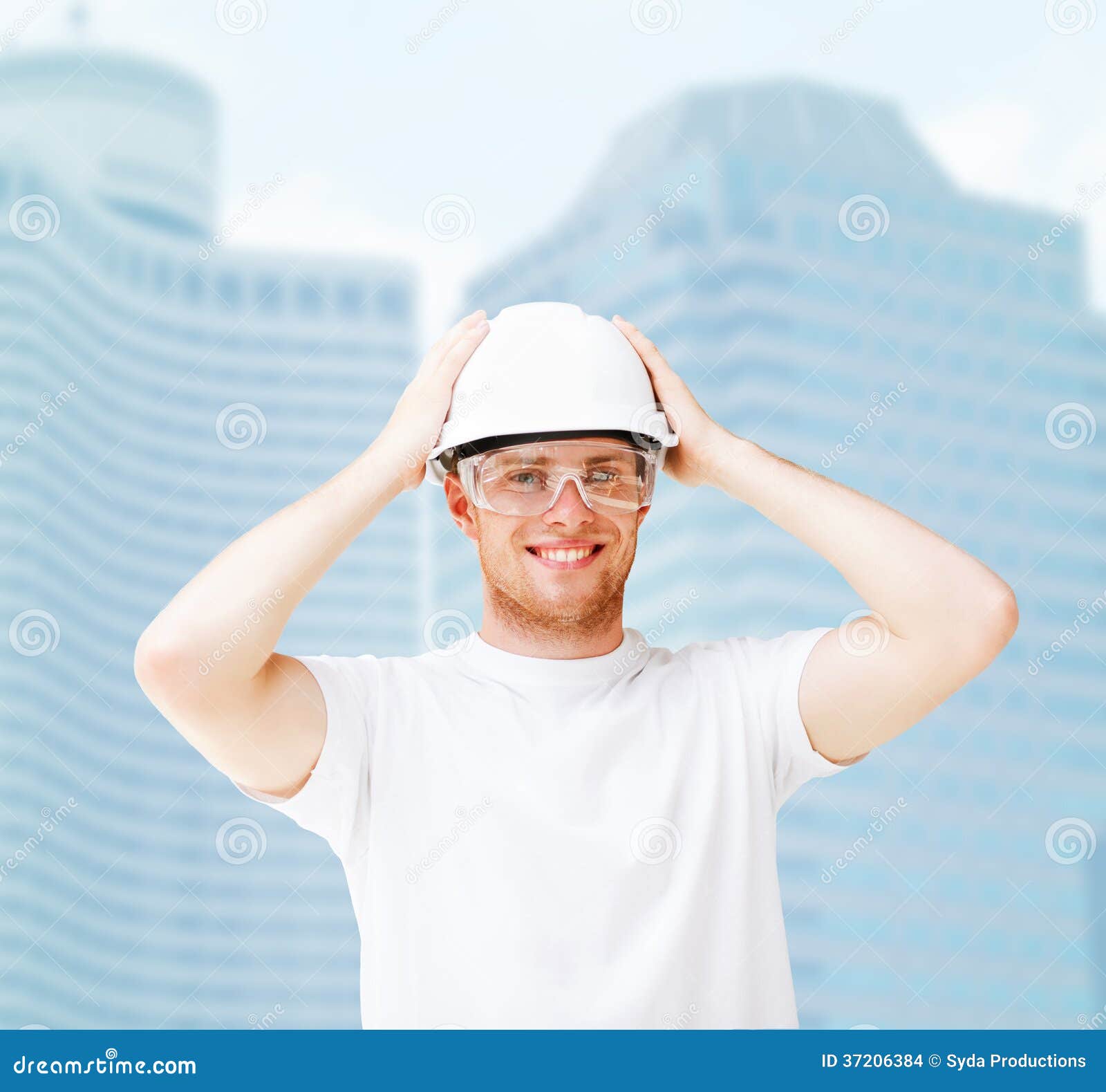 Mannelijke Architect in Helm Met Veiligheidsbril Stock Foto - Image of ...