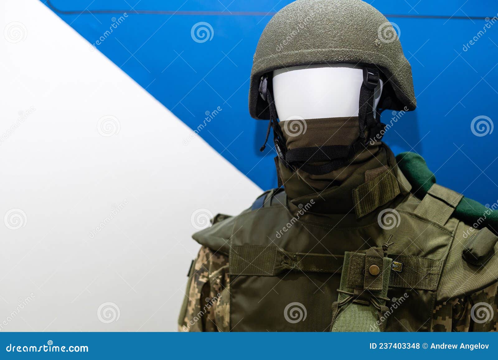 Mannequin in an Army Helmet and Bulletproof Vest Stock Photo - Image of ...
