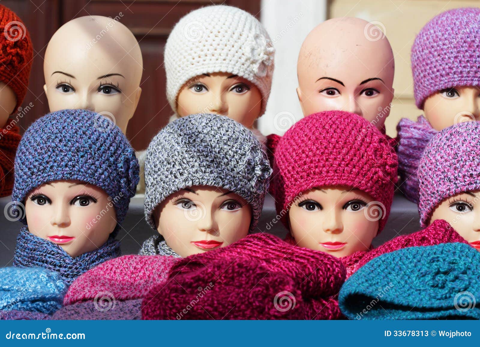 Mannequin Heads with Knitted Winter Caps Stock Image - Image of ...