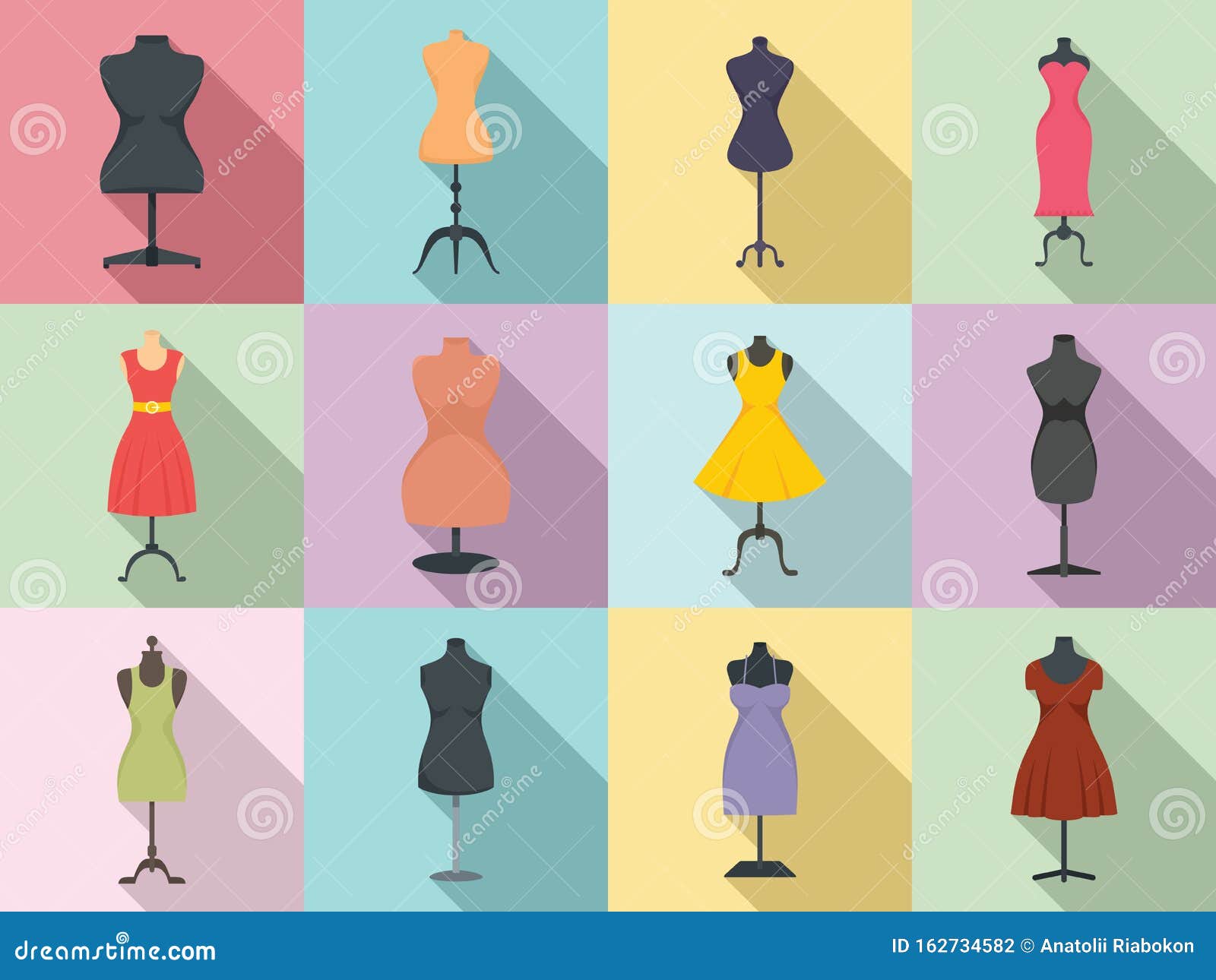 Mannequin Icons Set Flat Style Stock Vector Illustration Of