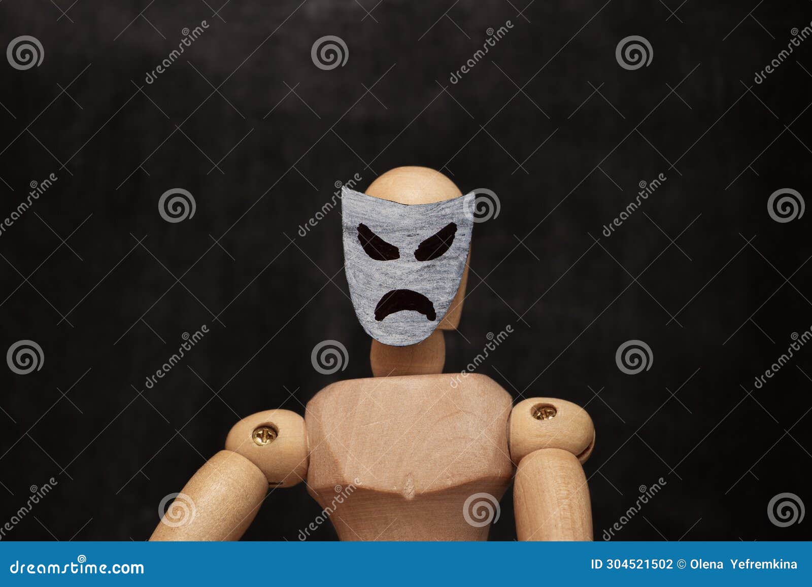 Mannequin with Mask of Evil, Negative Character on Dark Background ...