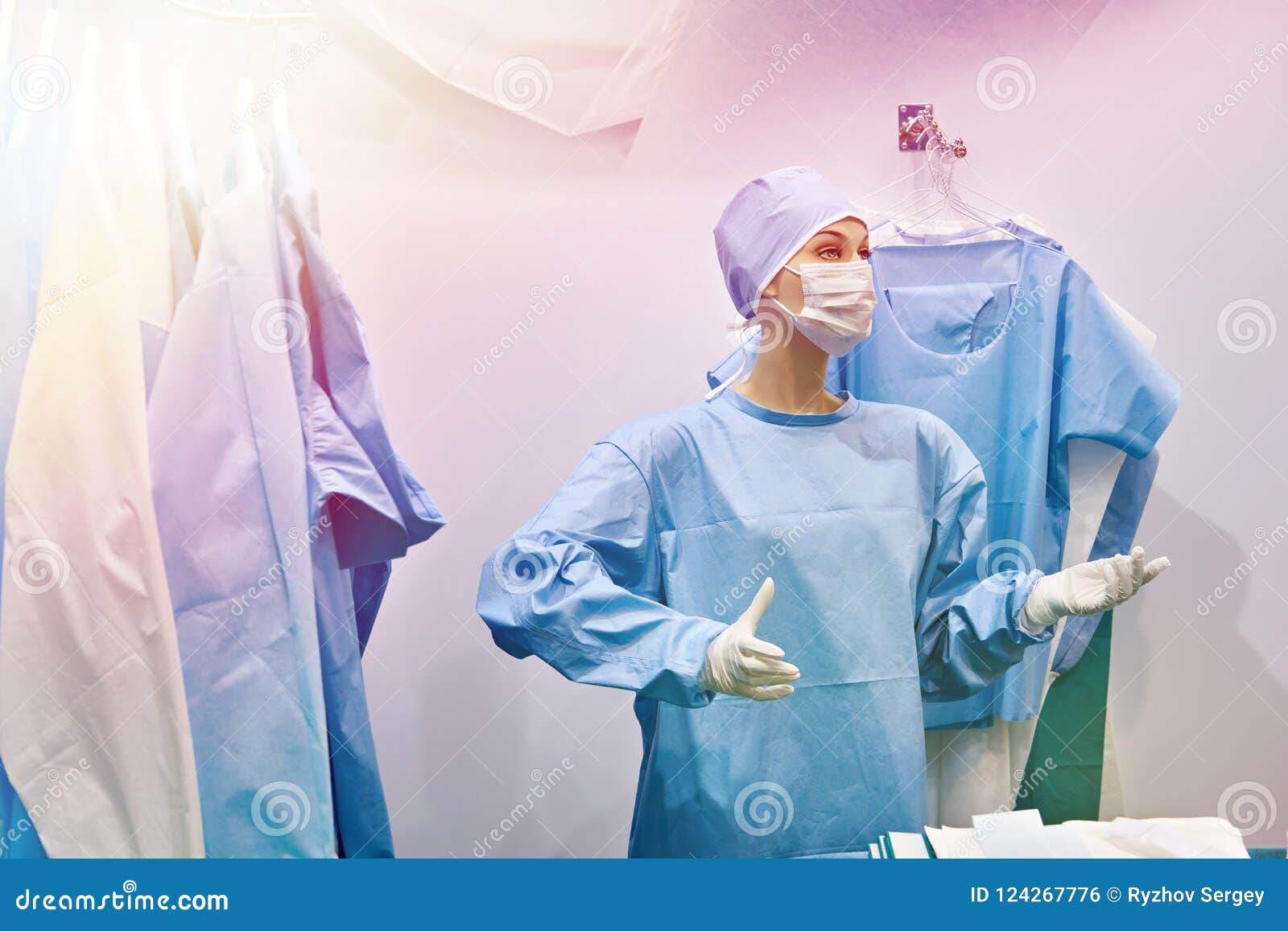 Mannequin in surgical gown stock photo. Image of female - 124267776