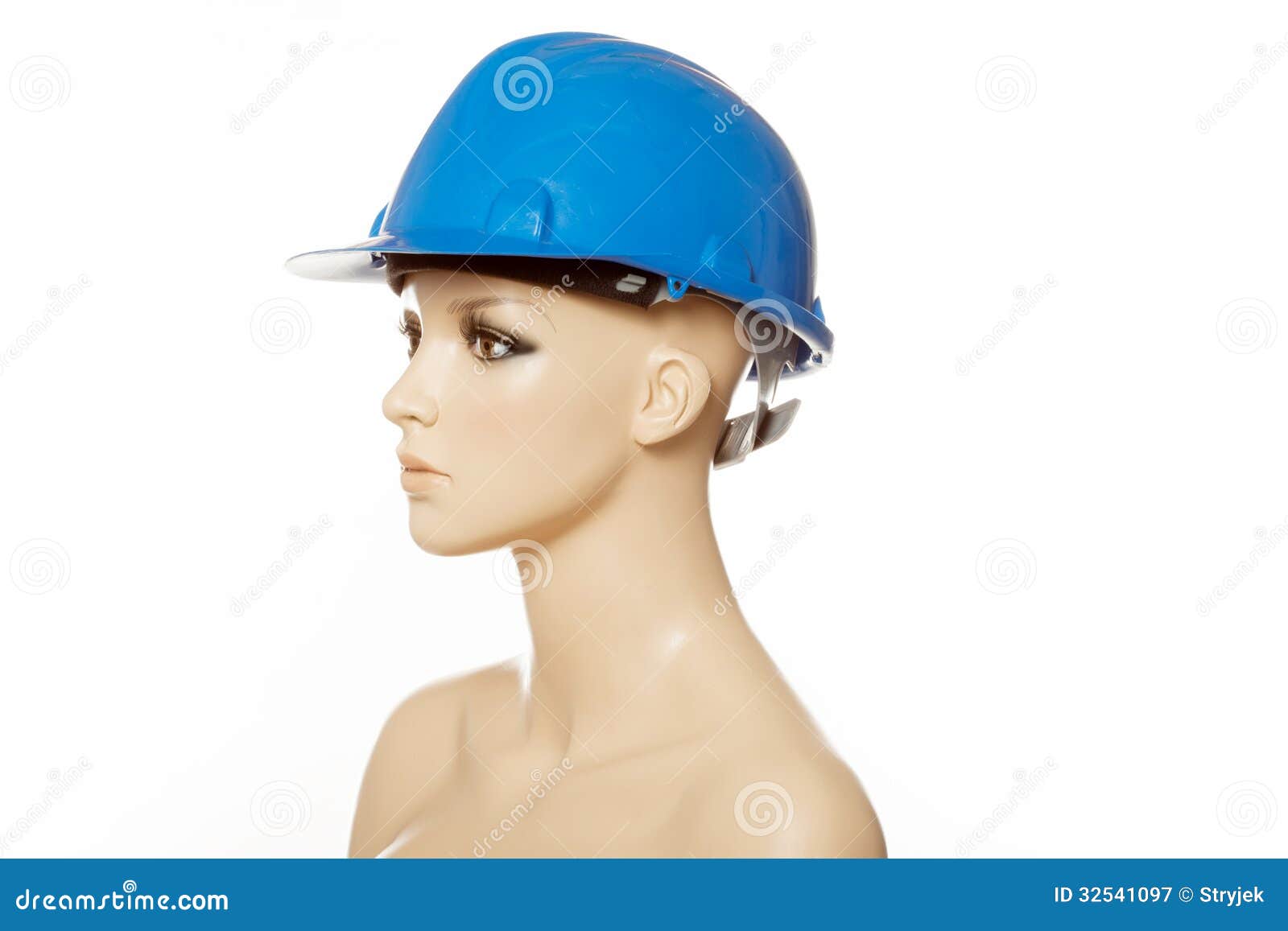 Mannequin Wearing Blue Safety Helmet on White Stock Image - Image of ...