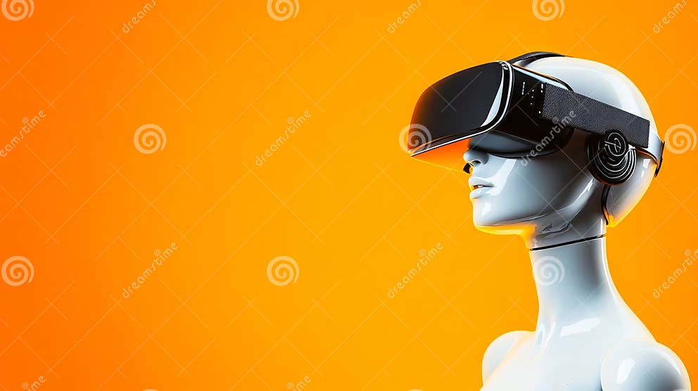 A Mannequin Wearing a Virtual Reality Headset on an Orange Background ...
