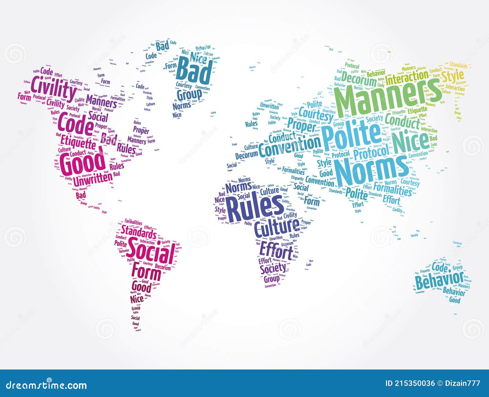 Manners Word Cloud in Shape of World Map, Concept Background Stock ...