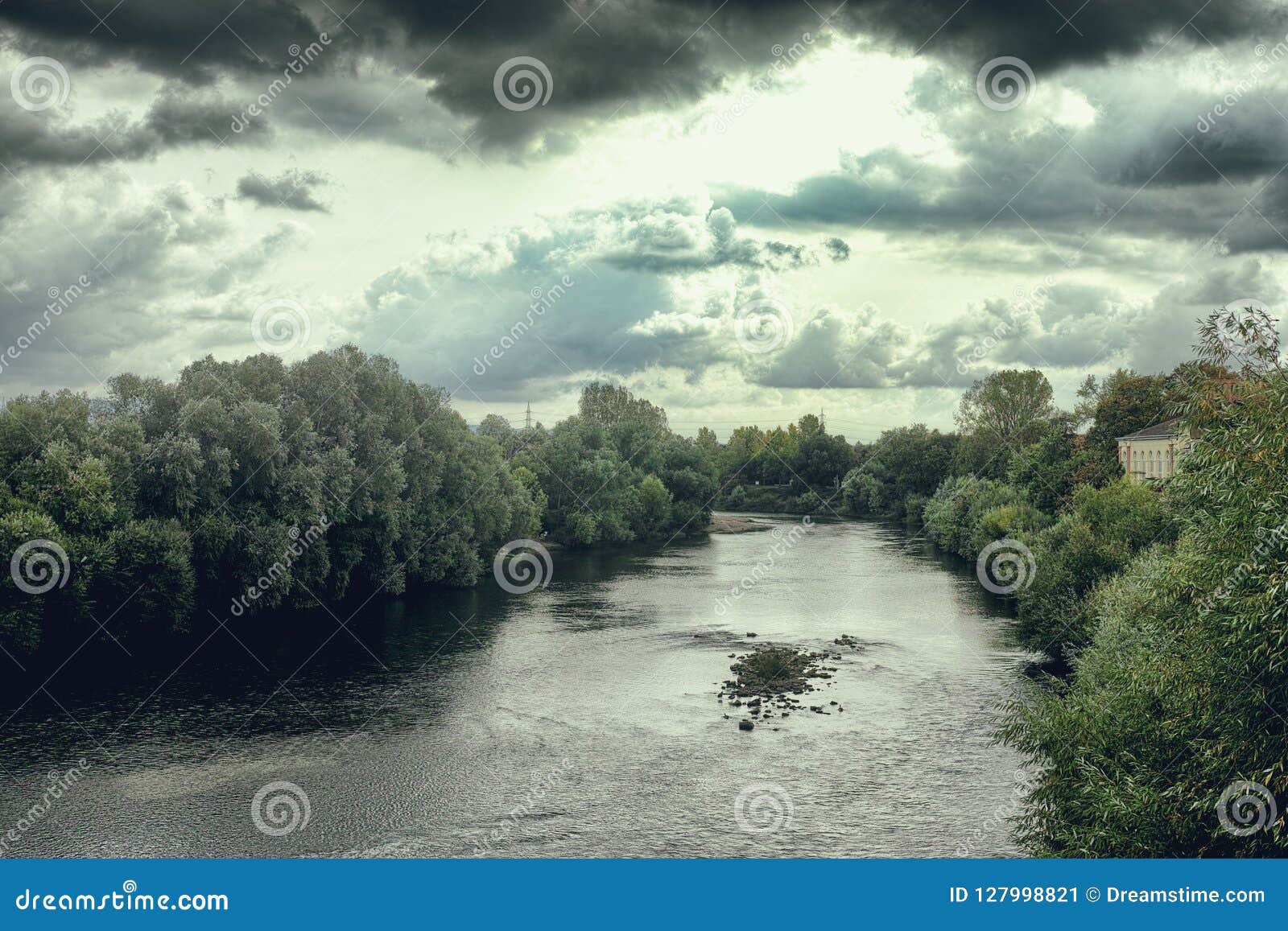 Mannheim Seckenheim Neckar River Nature Cloud Sky Stock Image - Image ...