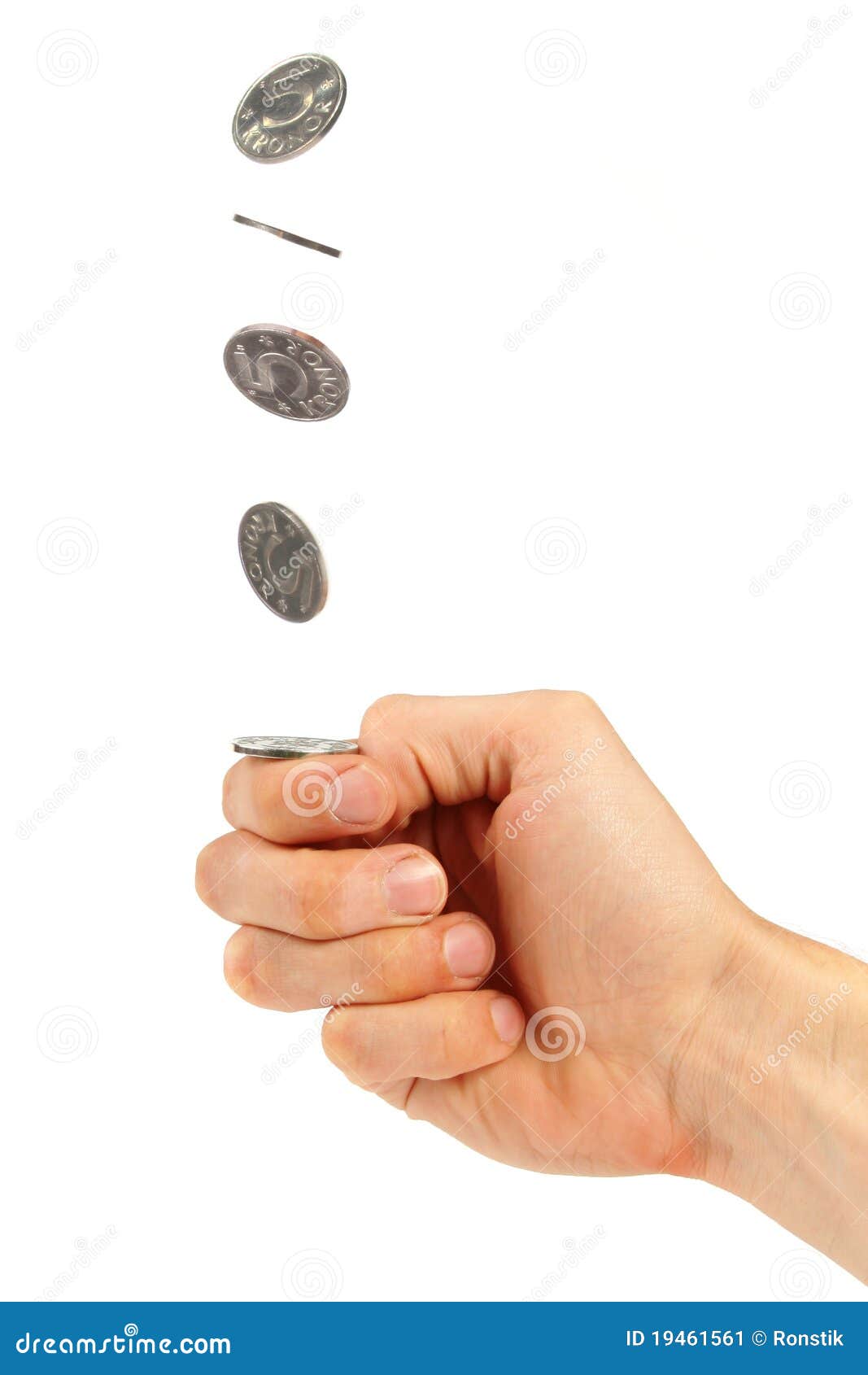 Mano che lancia una moneta immagine stock. Immagine di finanza - 19461561