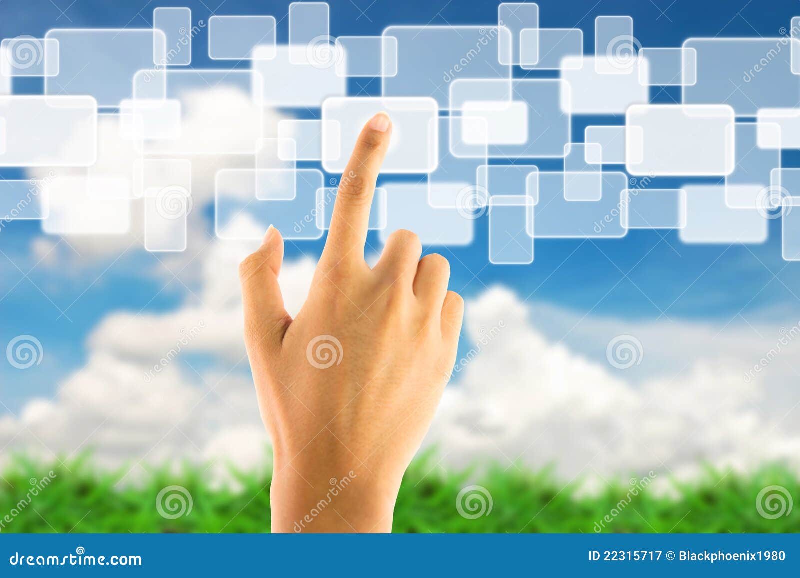 Mano Che Spinge L'icona Dello Schermo Di Tocco Immagine Stock ...