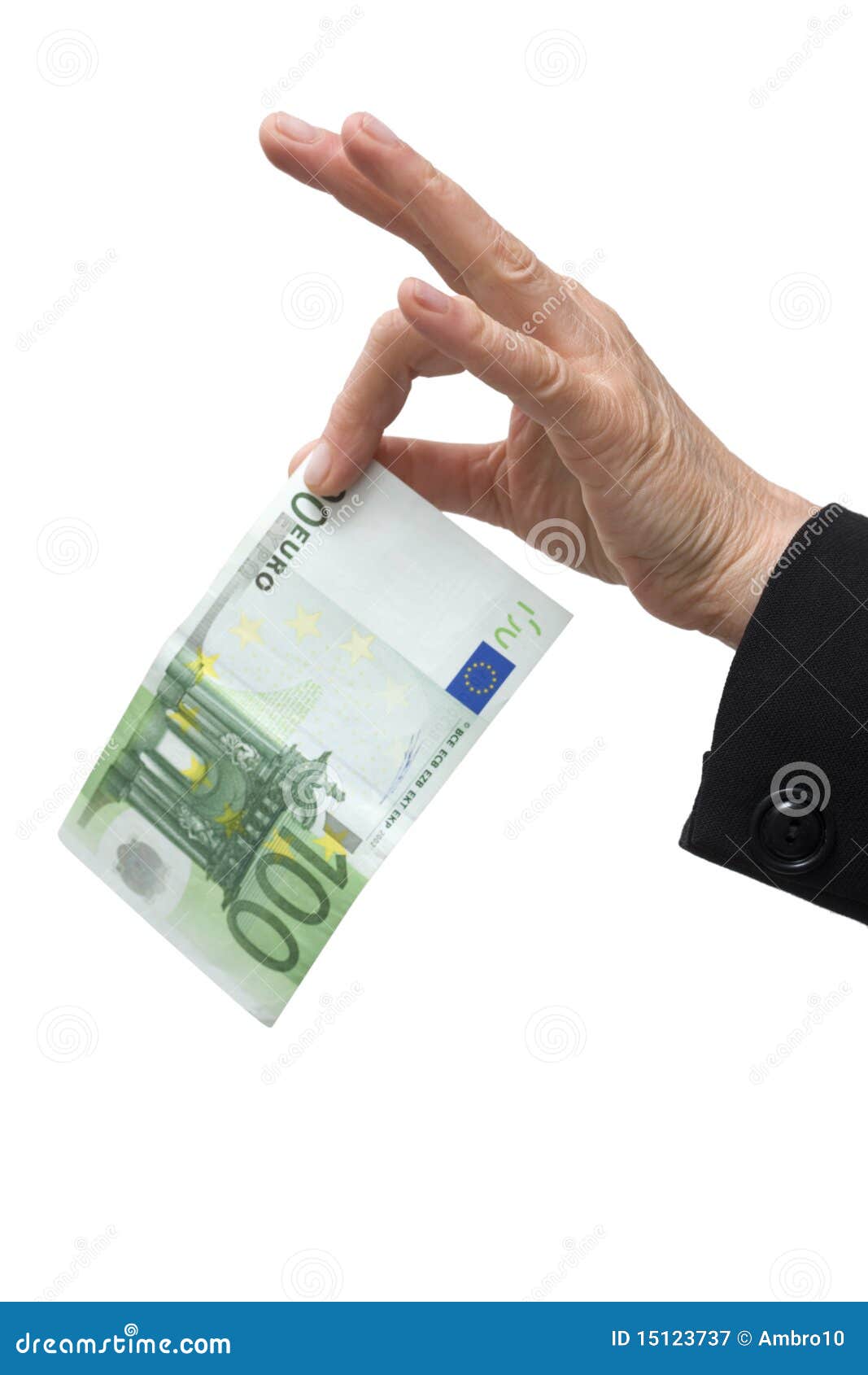 Mano che tiene euro 100 immagine stock. Immagine di mani - 15123737