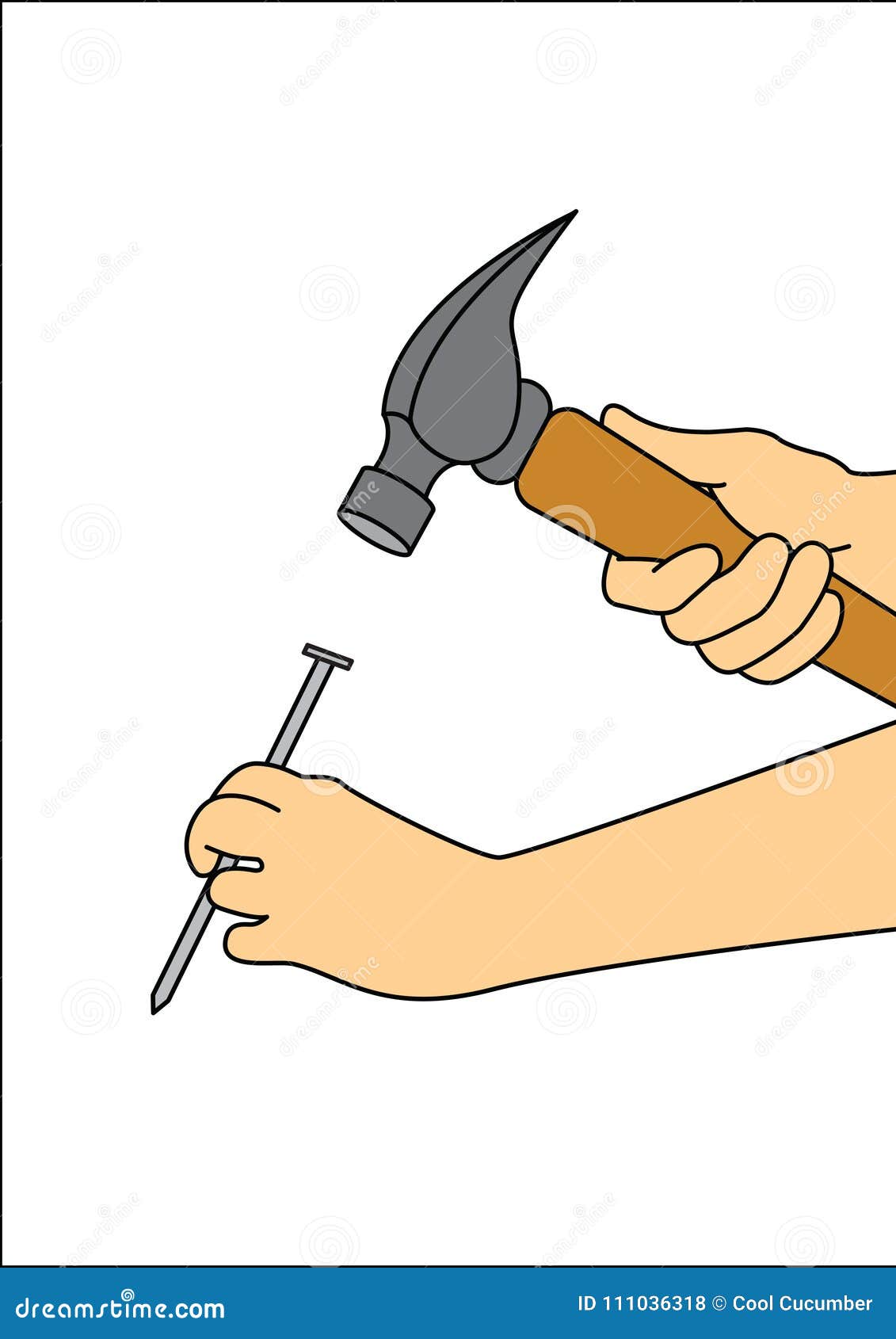 Mano Con El Martillo Que Martilla En Un Clavo Ilustración del Vector ...