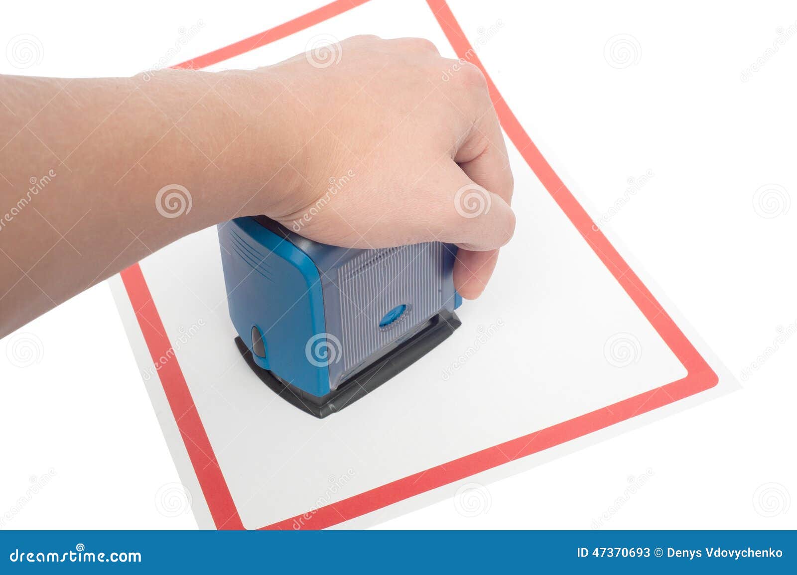 Mano Con El Sello Para Los Documentos Y El Papel Imagen de archivo ...