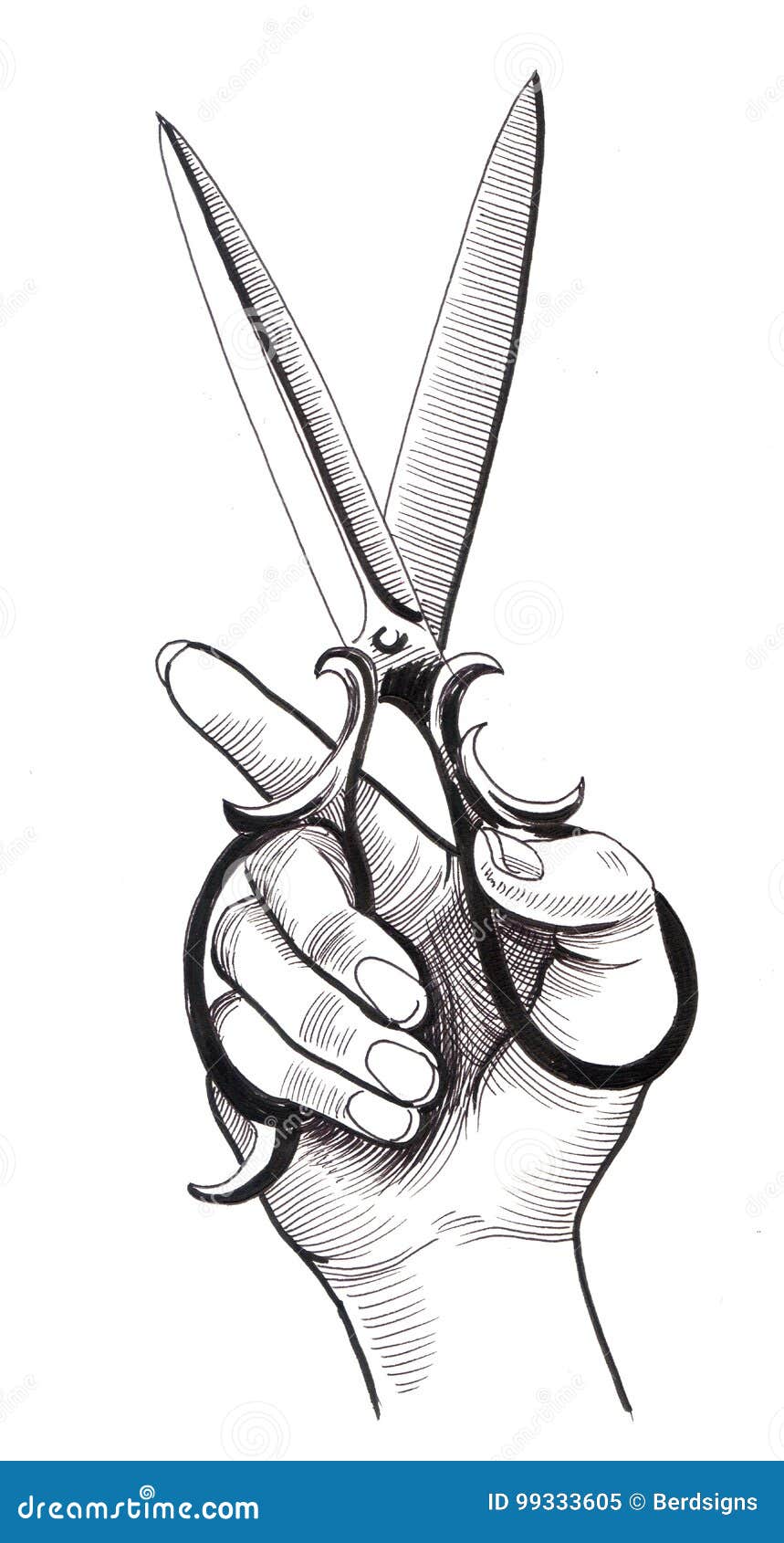 Mano con forbici illustrazione di stock. Illustrazione di sarto - 99333605