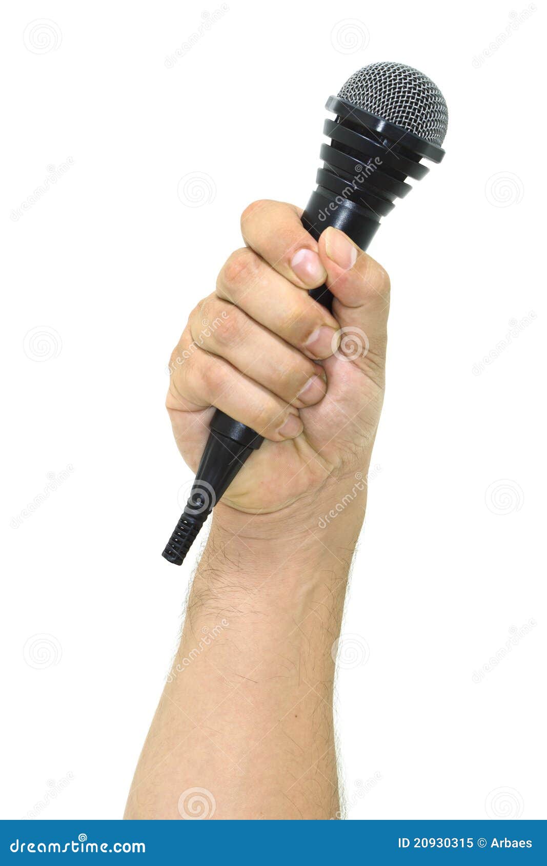 Mano con il microfono nero immagine stock. Immagine di isolato - 20930315