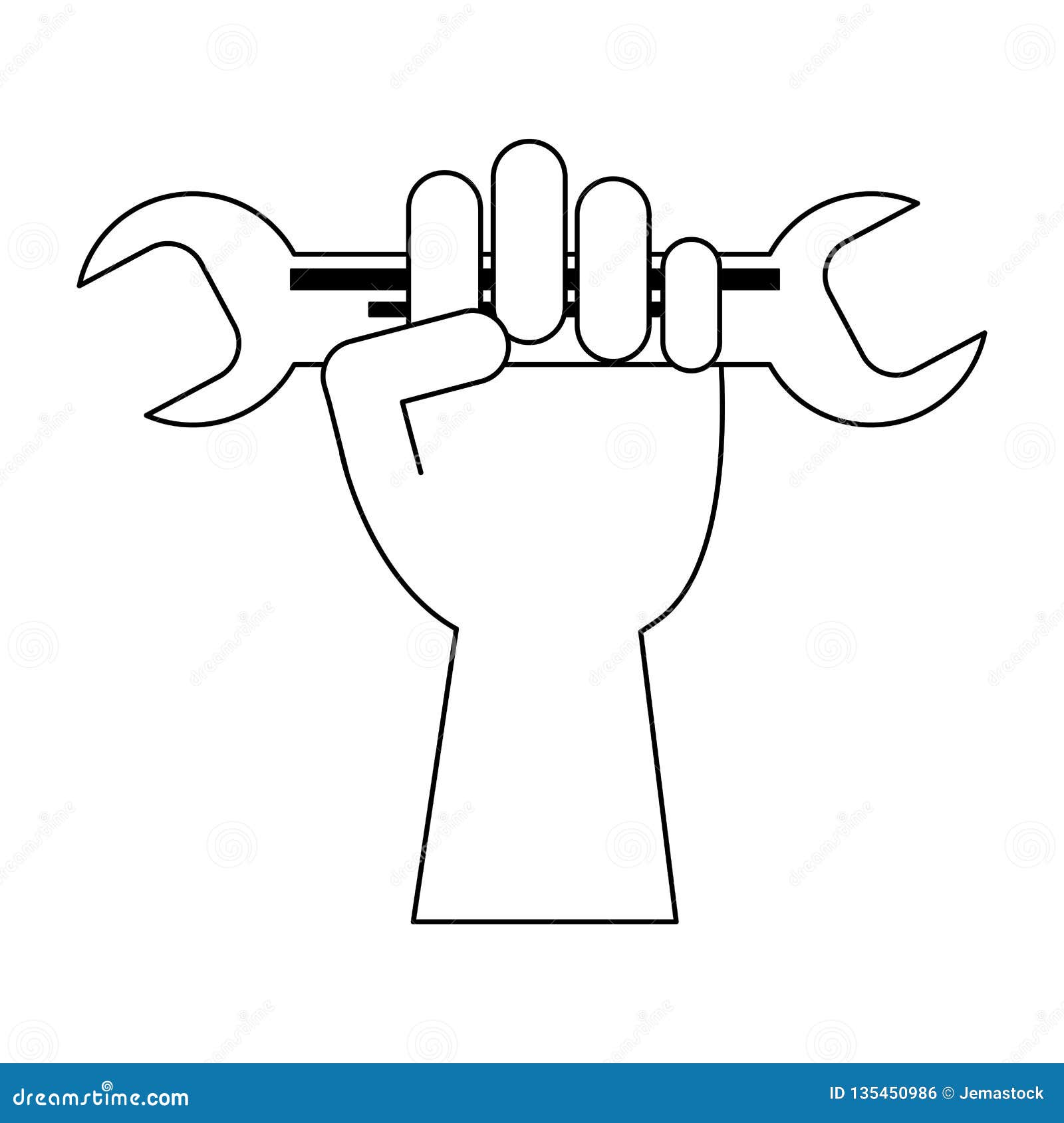 Mano Con La Herramienta Blanco Y Negro Ilustración del Vector ...