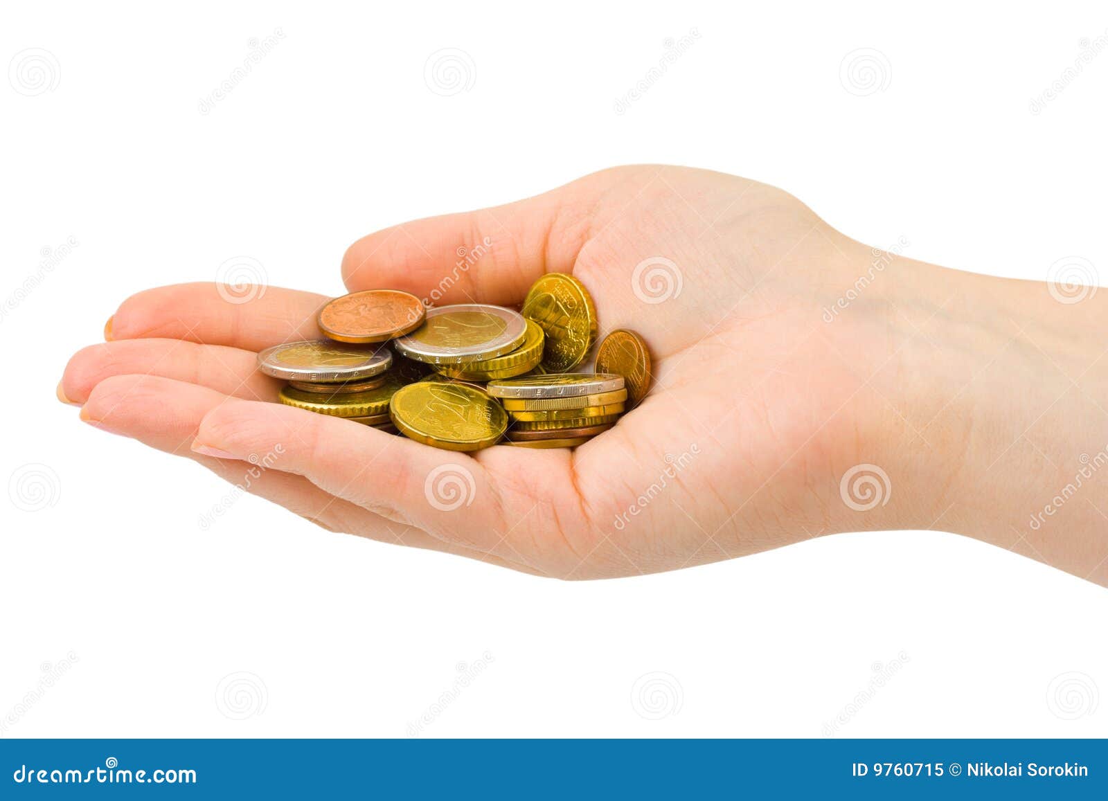 Mano con las monedas imagen de archivo. Imagen de humano - 9760715