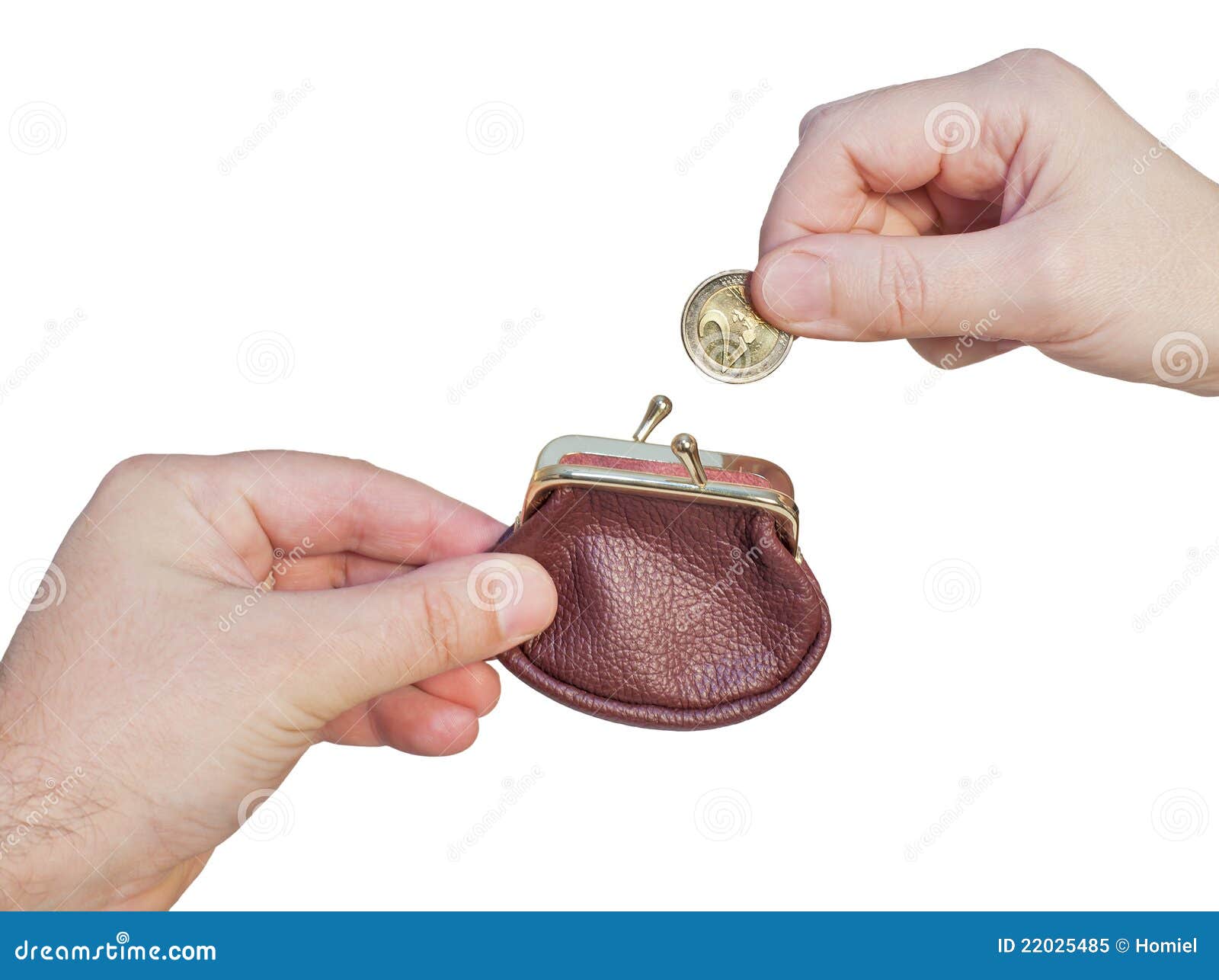 Mano Con Un Monedero Y Una Moneda Imagen de archivo - Imagen de cuero ...