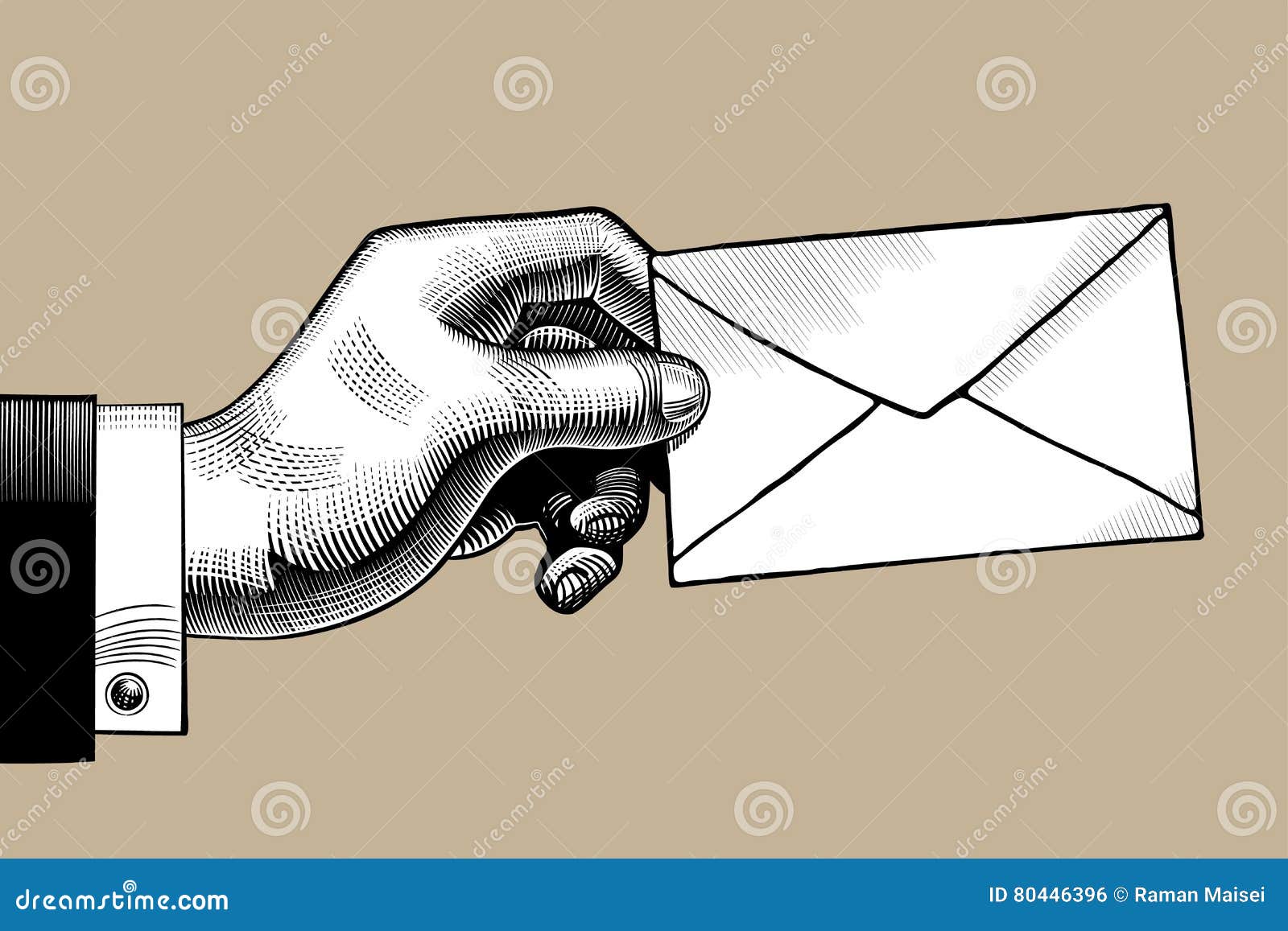 Mano con una busta postale illustrazione vettoriale. Illustrazione di ...