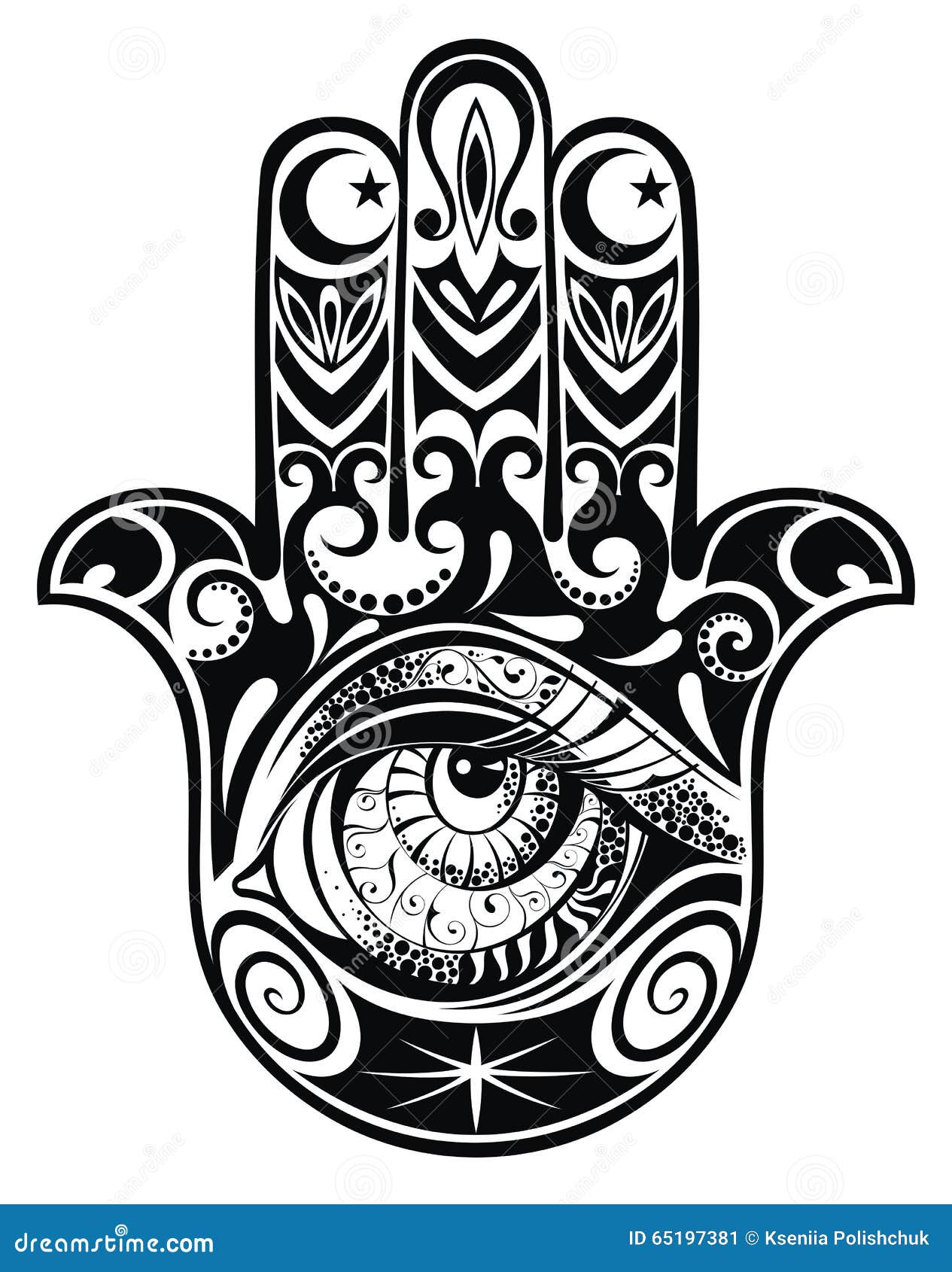 Mano de Hamsa con el ojo ilustración del vector. Ilustración de floral ...