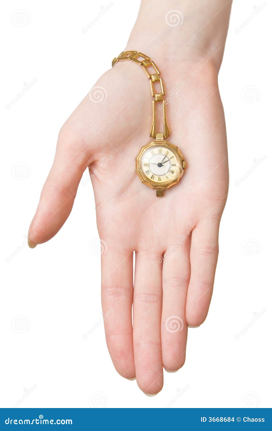Mano De La Mujer Con El Reloj De Oro Foto de archivo - Imagen de manos ...