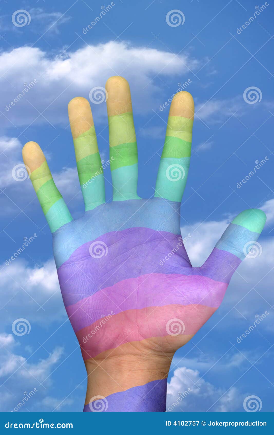 Mano del arco iris imagen de archivo. Imagen de junto - 4102757