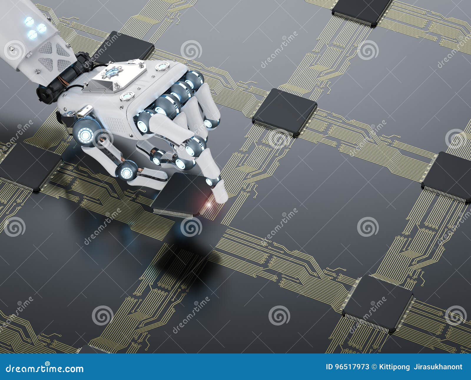 Mano Del Cyborg Que Trabaja Con La CPU Stock de ilustración ...