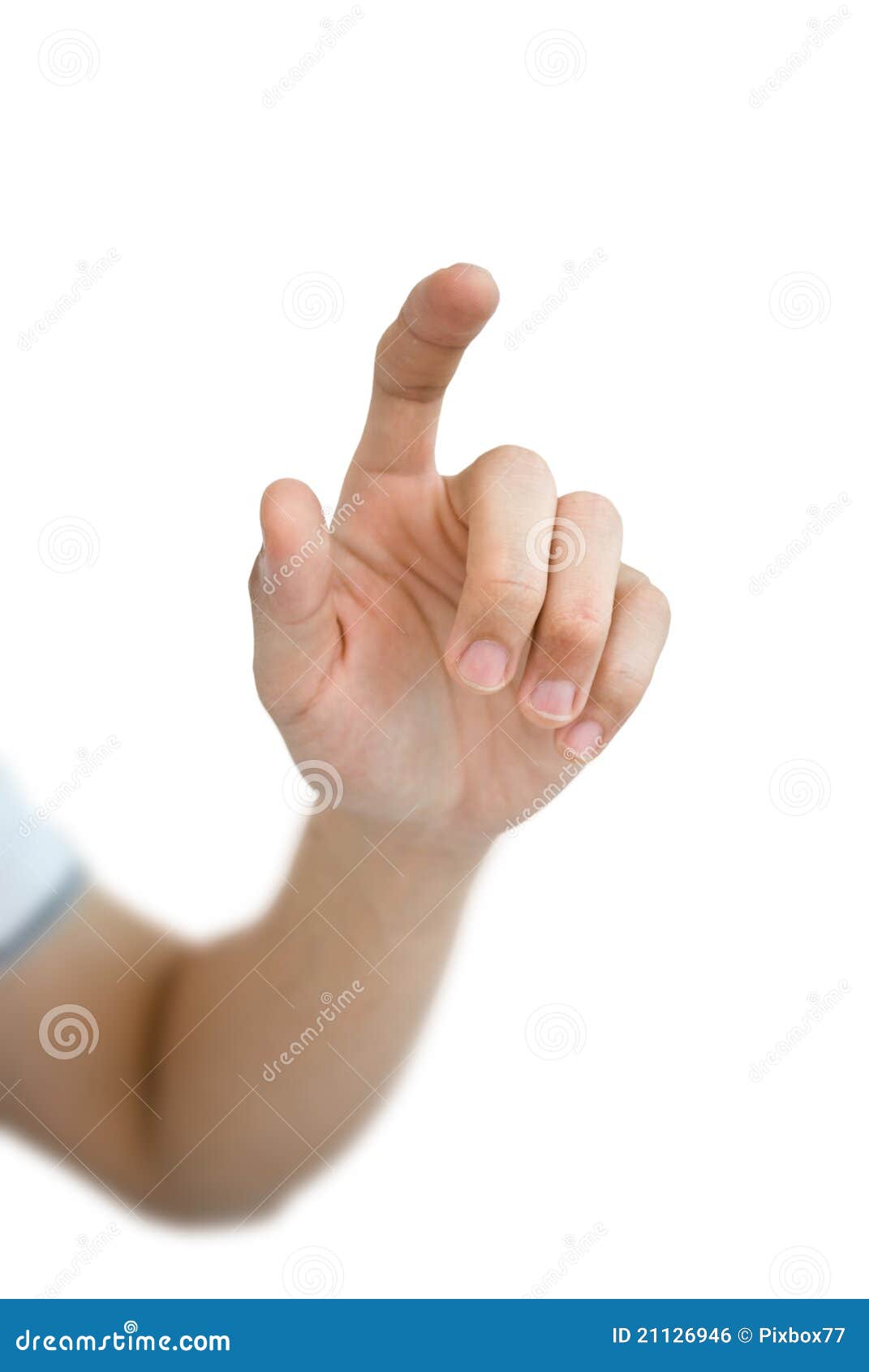 Mano Del Giovane Che Spinge Qualcosa Nell'aria Fotografia Stock ...