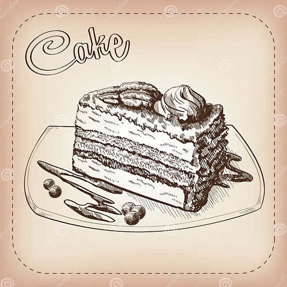 Mano Del Vector De La Torta Dibujada Ilustración del Vector ...