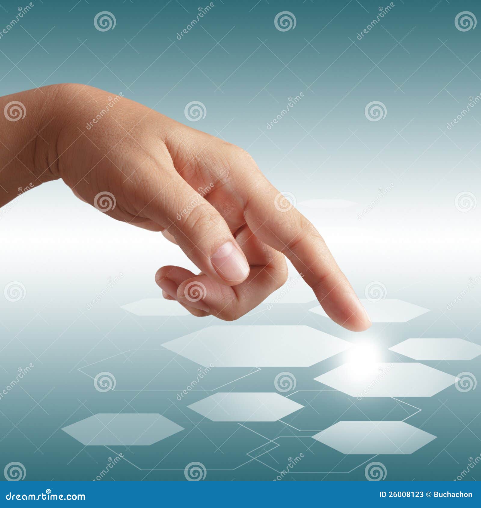 Mano Maschio Che Spinge Sull'interfaccia Dello Schermo Di Tocco ...