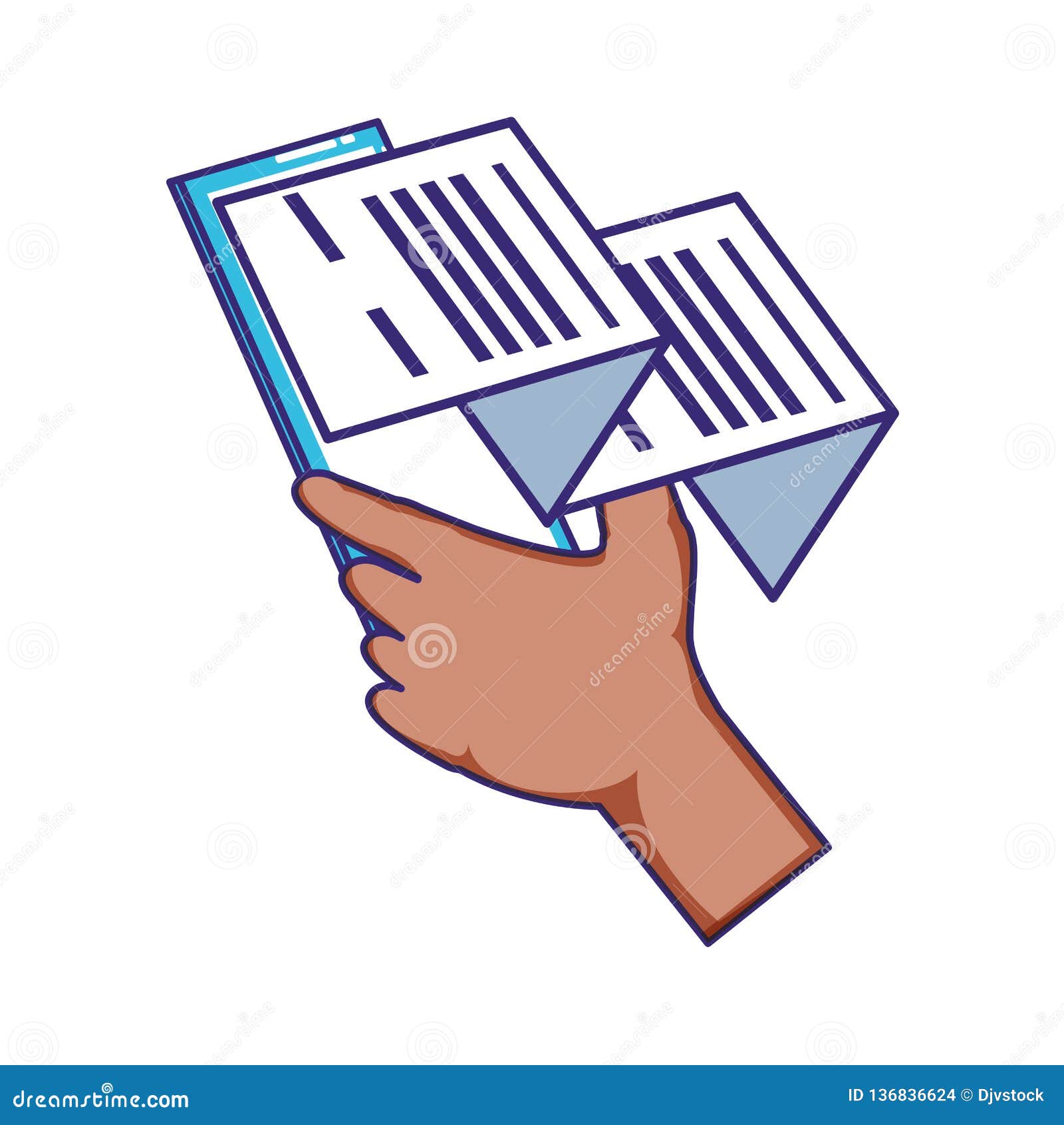 Mano Usando Smartphone Con El Recibo Ilustración del Vector ...