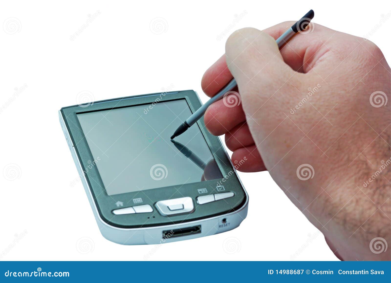 Mano y teléfono de PDA imagen de archivo. Imagen de comunicador - 14988687