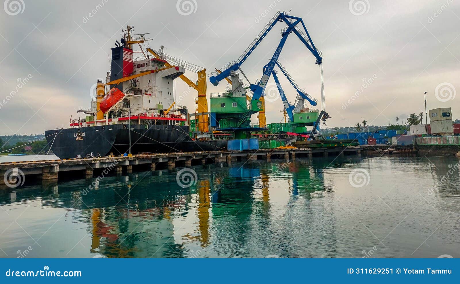 Manokwari, March 20 2024, a Container Cargo Ship is Carrying Out ...