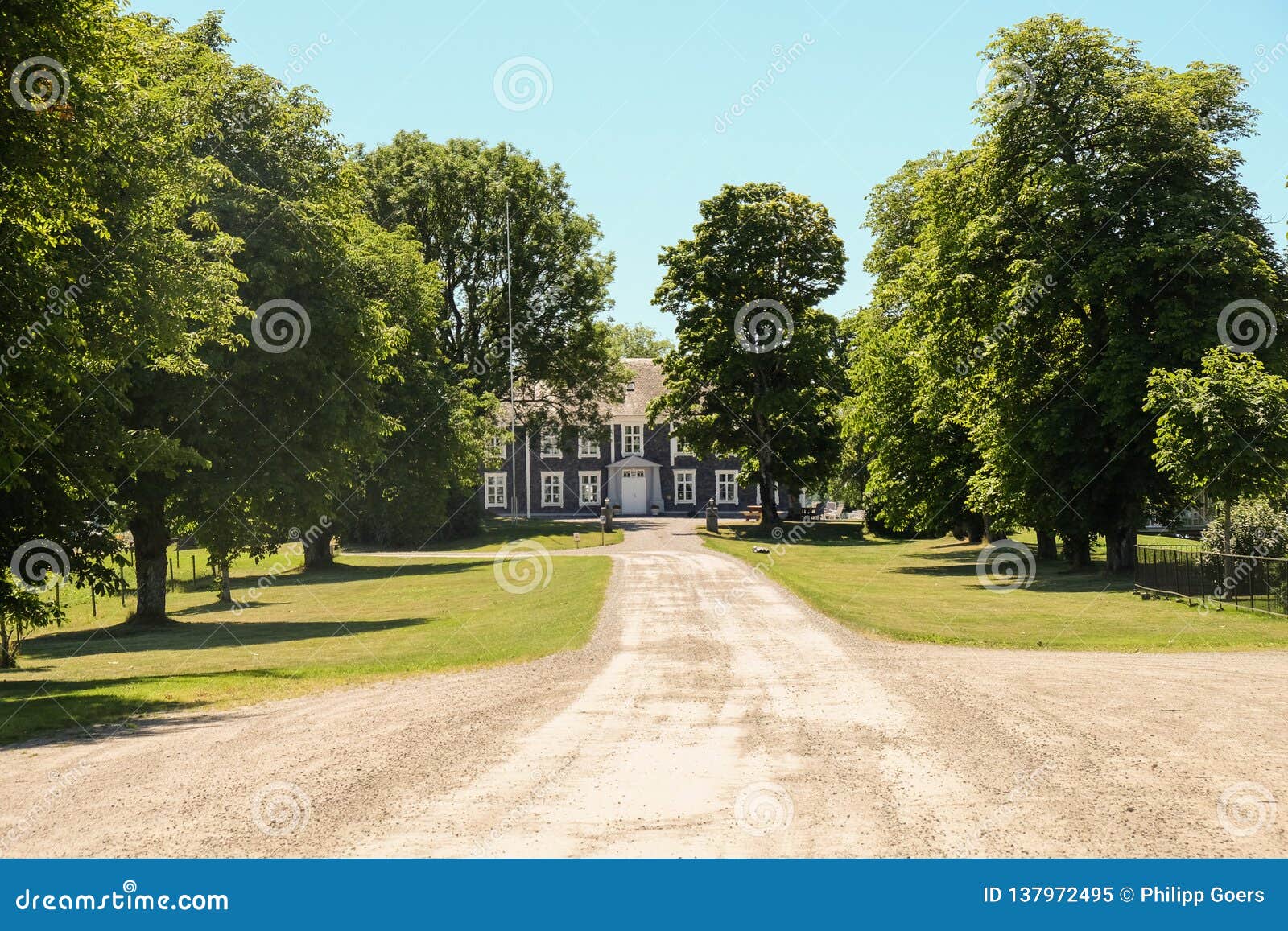 Manor House with Trees in Front Stock Image - Image of field, road ...