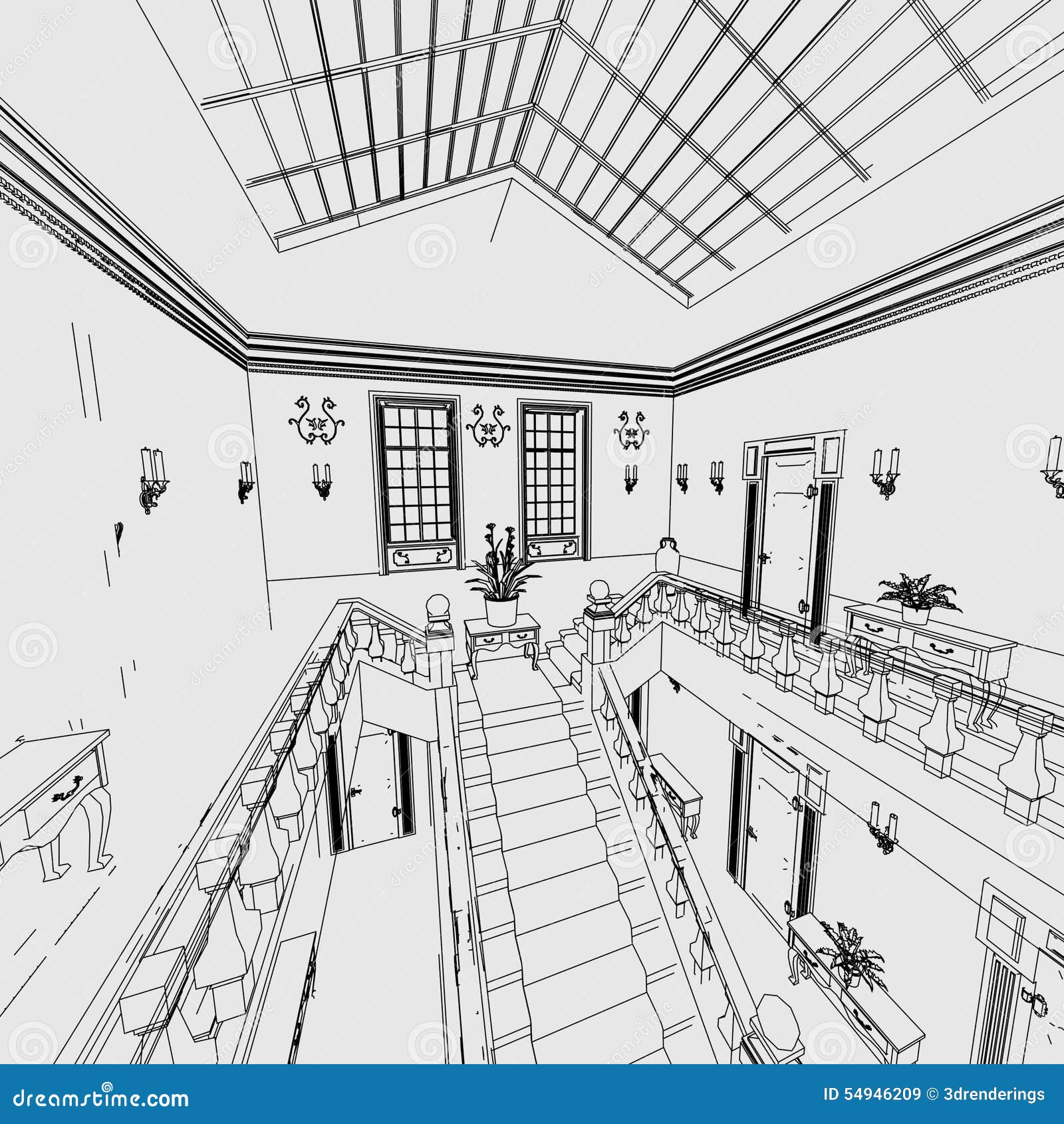 Manor interior stock illustration. Illustration of drawing - 54946209