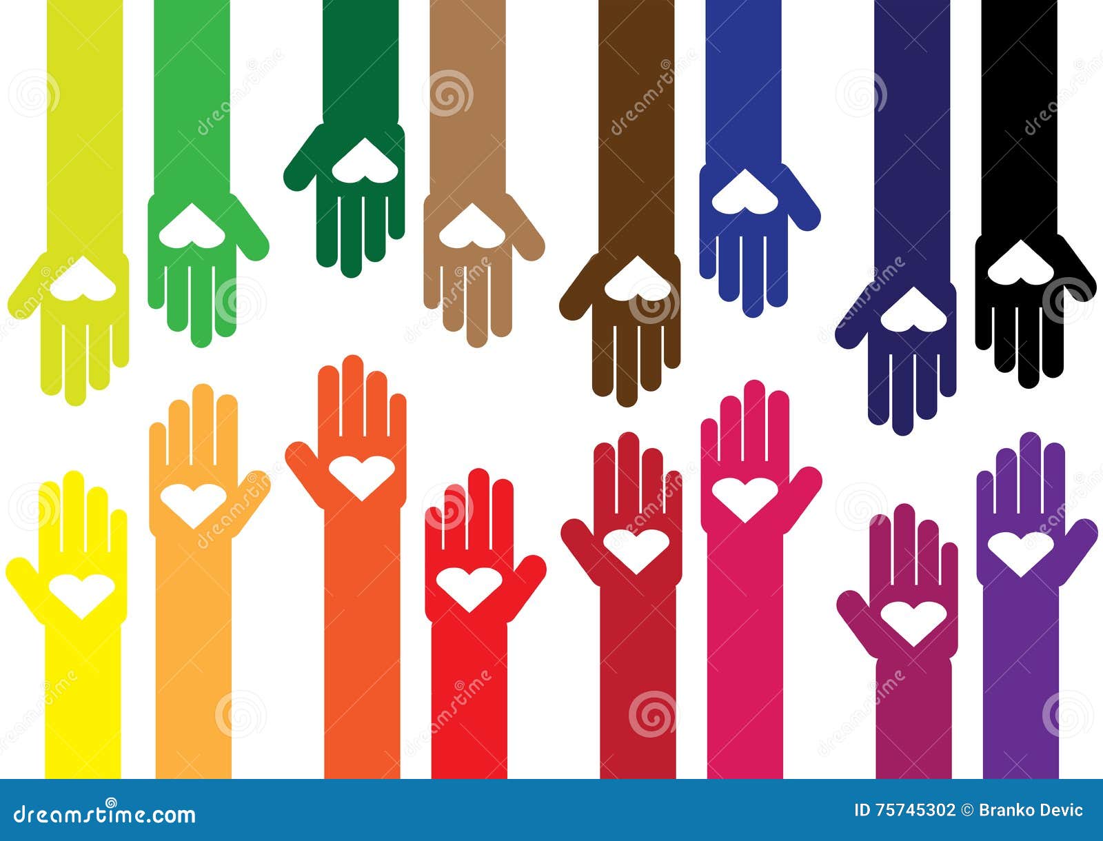 Manos Coloridas Con Los Corazones Stock de ilustración - Ilustración de ...