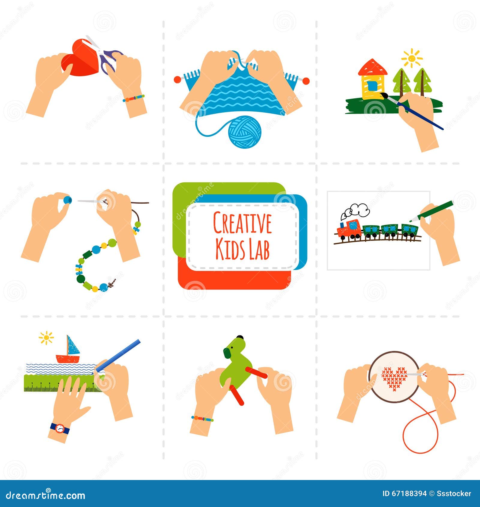 Manos Creativas De Los Niños Ilustración del Vector - Ilustración de ...