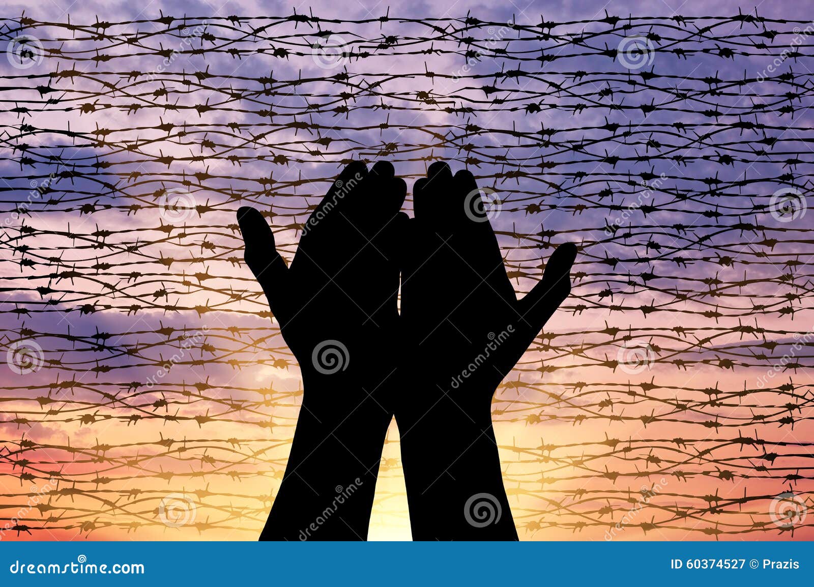 Manos Extendidas De La Silueta Al Cielo Imagen de archivo - Imagen de ...