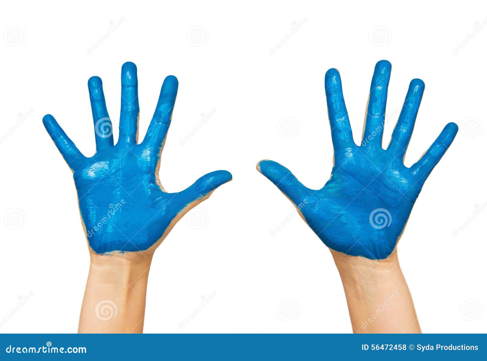 Manos Humanas Pintadas Con Color Azul Foto de archivo - Imagen de ...