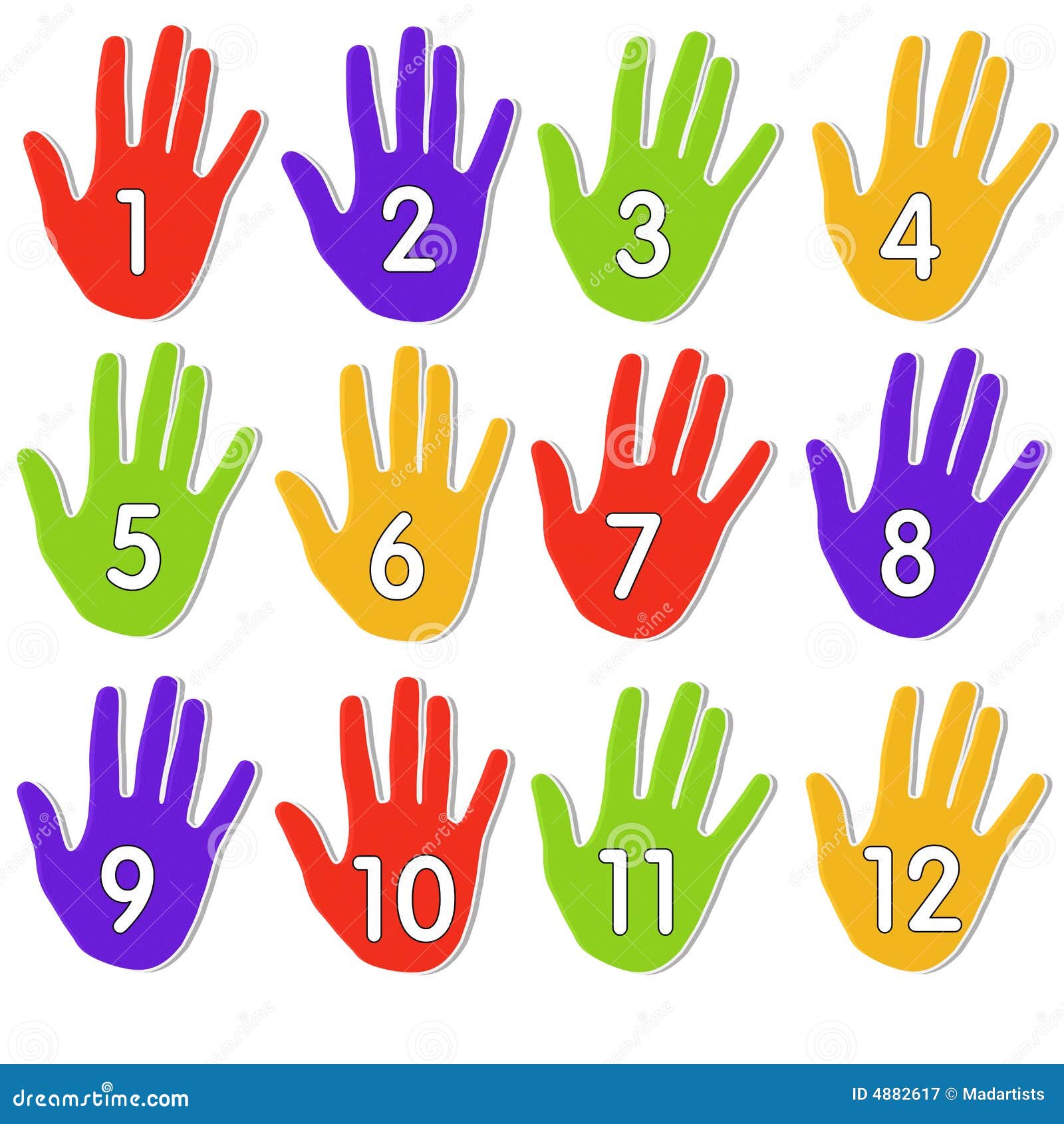 Manos numeradas coloridas stock de ilustración. Ilustración de tres ...