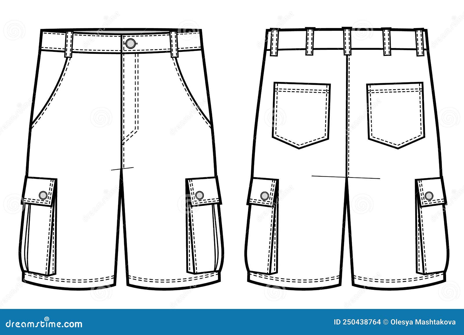Cargo Shorts In Cartoon Style Stiker On White Background On Isolated ...