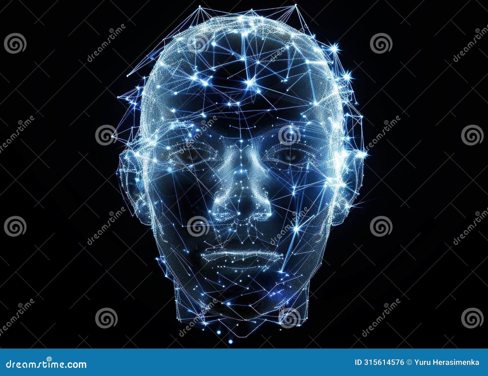 A Mans Face is Covered in a Mesmerizing Network of Glowing Lights ...