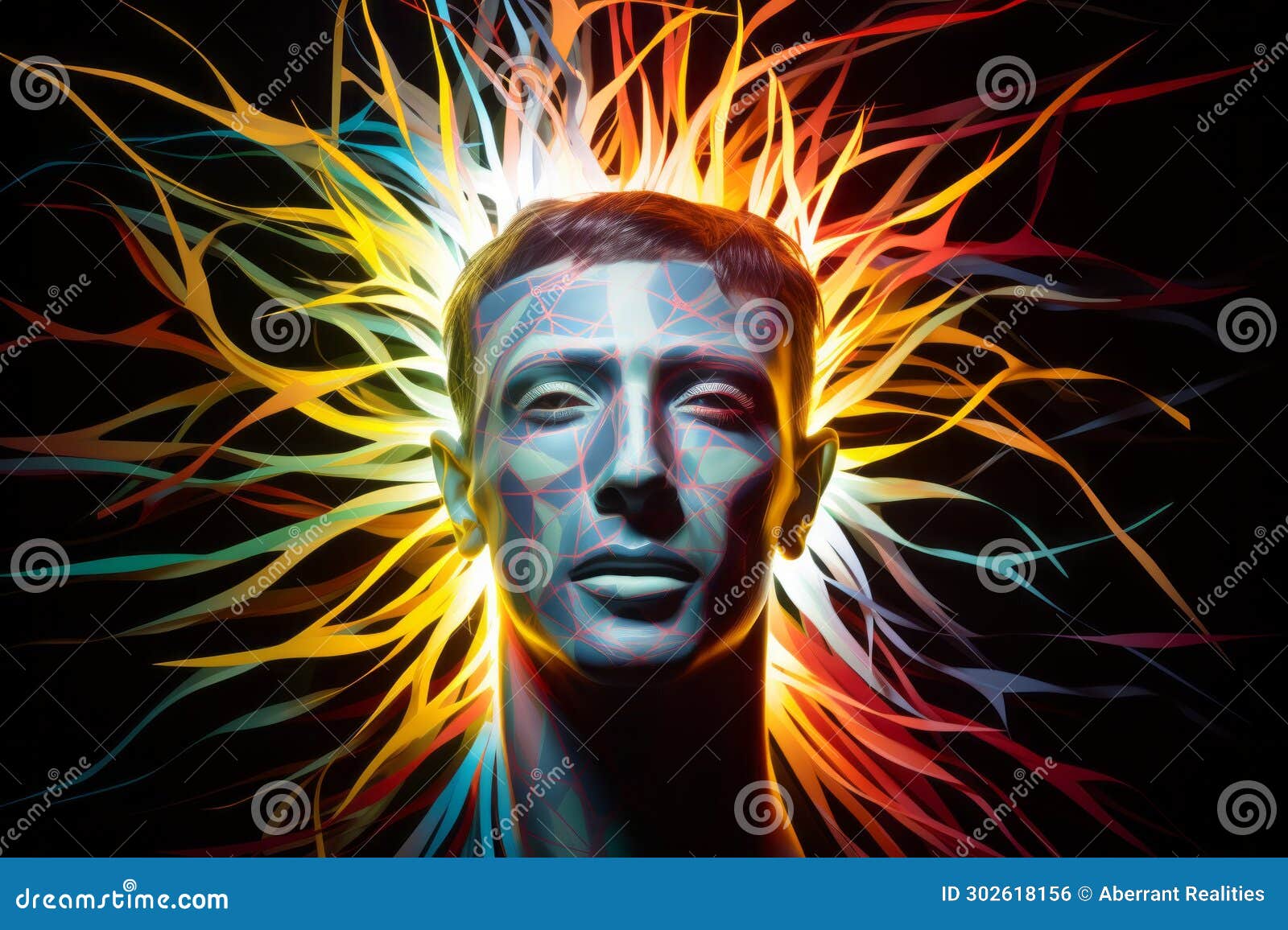 A Mans Face is Illuminated by a Colorful Stream of Light Stock ...
