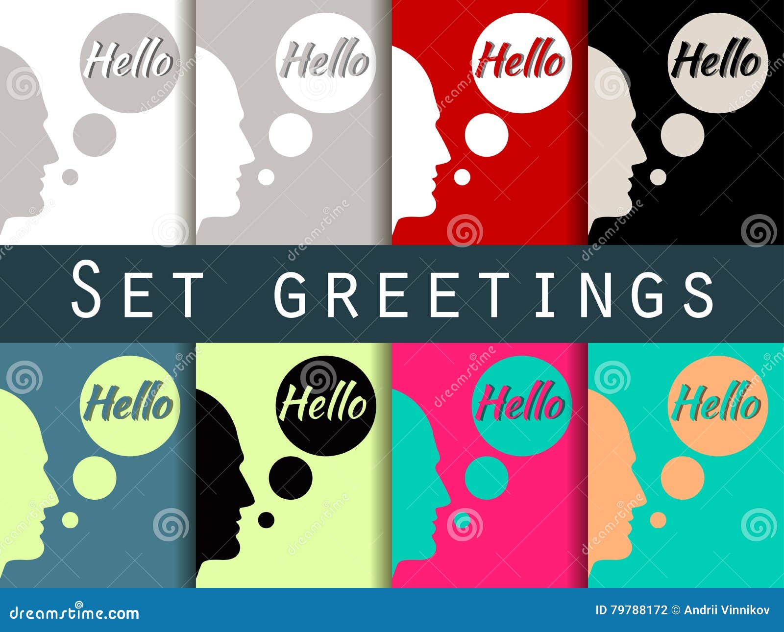 Mans Face in Profile, Set. Text in the Cloud, Hello Stock Vector ...