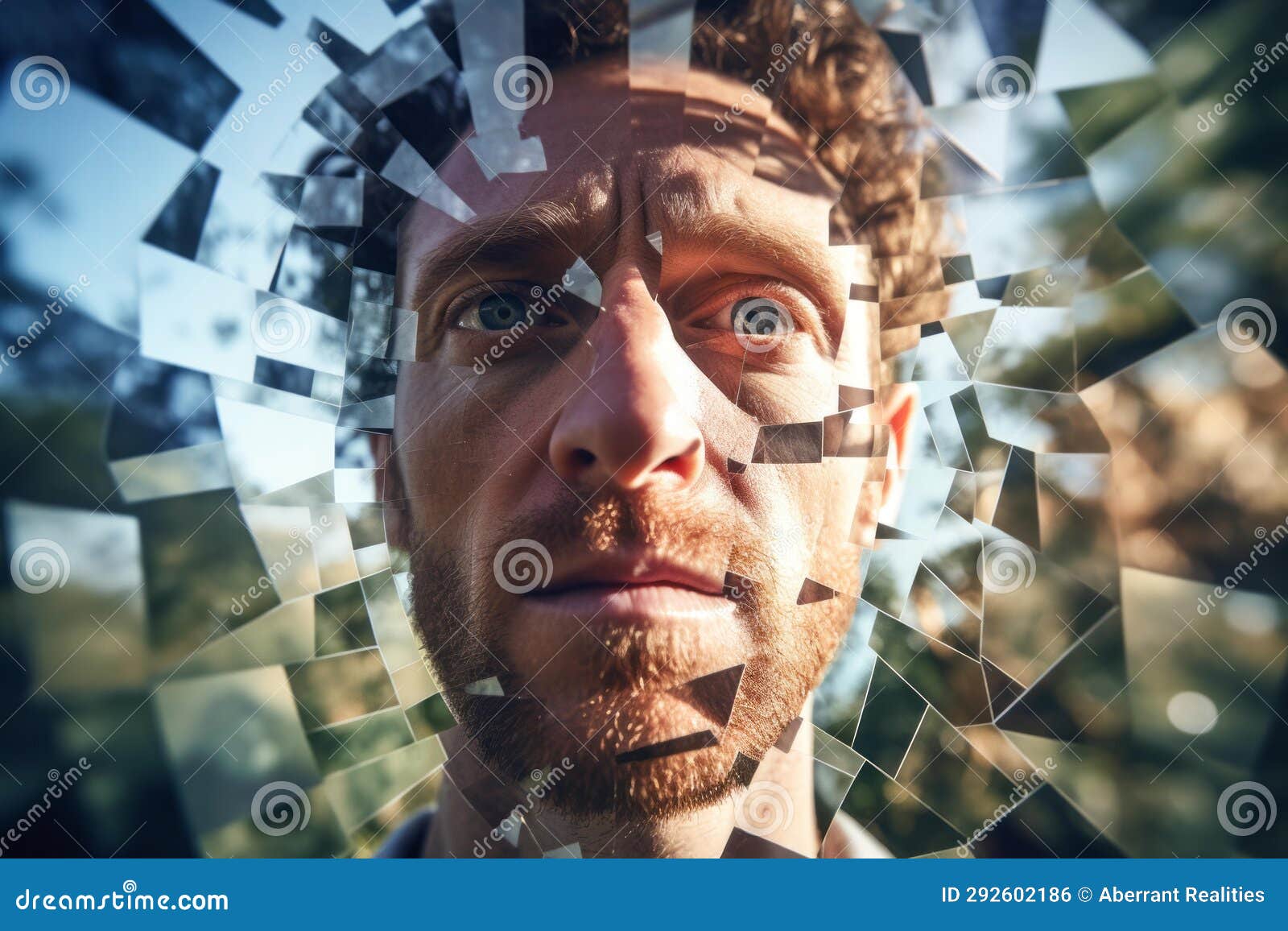 A Mans Face is Reflected in a Broken Mirror Stock Illustration ...
