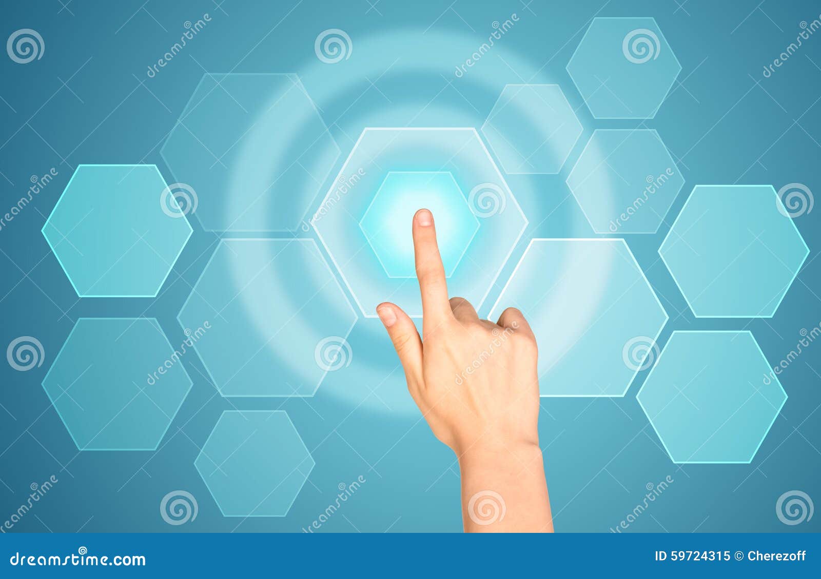 Mans Finger Clicking on Virtual Blue Screen Stock Image - Image of ...