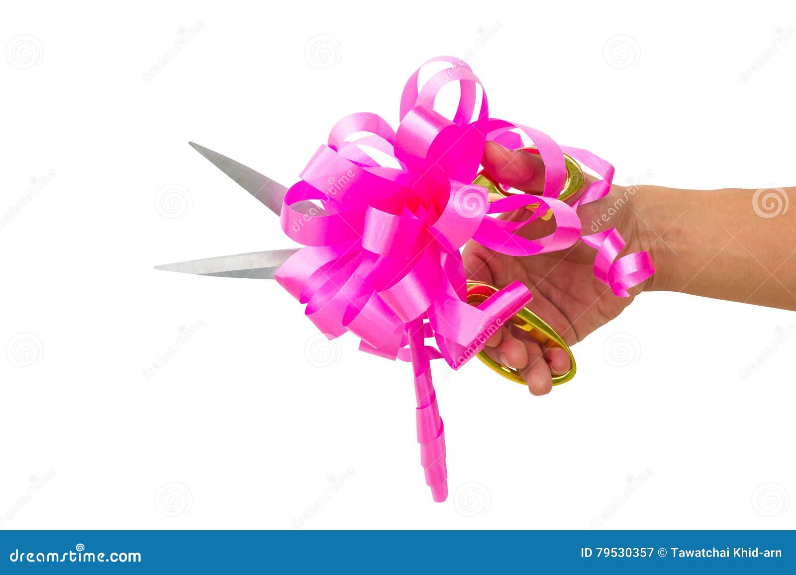 Mans Hand Cutting Something with Scissors and Pink Bow Isolated Stock ...