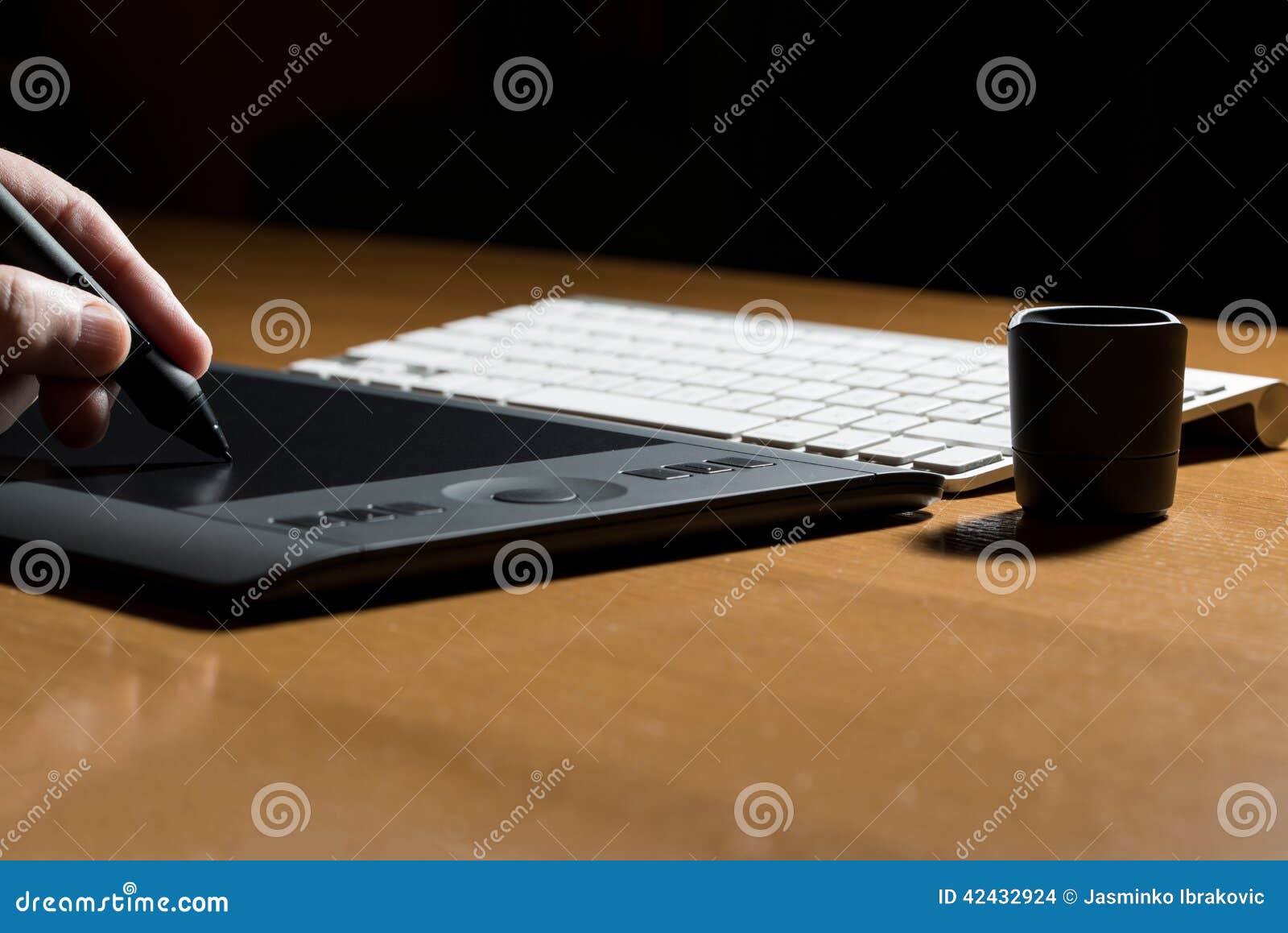 Mans Hand Drawing on a Computer Graphics Tablet Stock Photo - Image of ...