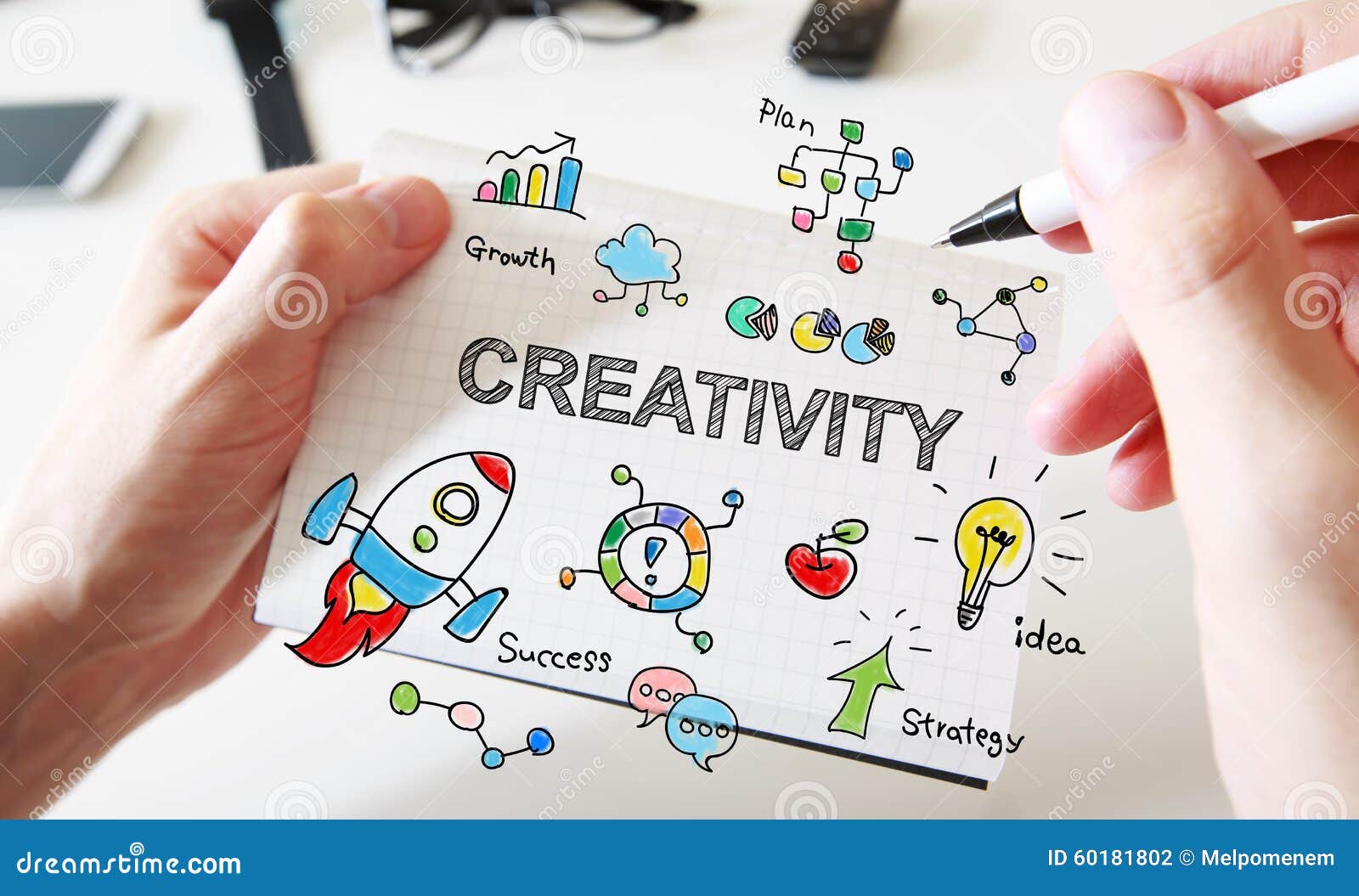 Mans Hand Drawing Creativity Concept on Notebook Stock Photo - Image of ...