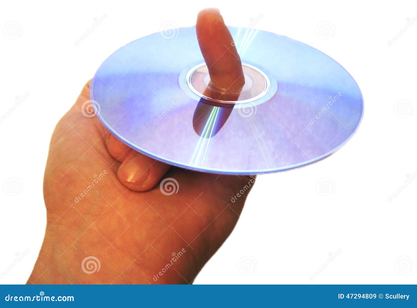 Mans Hand Holding Compact Disc on the Finger Isolated Stock Image ...