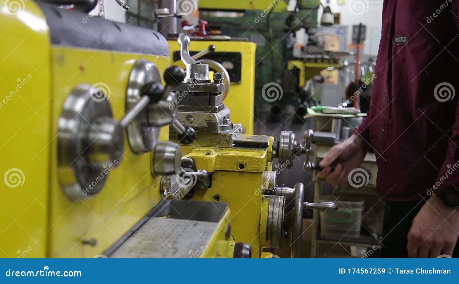 Mans Hands Adjusting Lathe Machine during Sharpening Metal Rods Stock ...